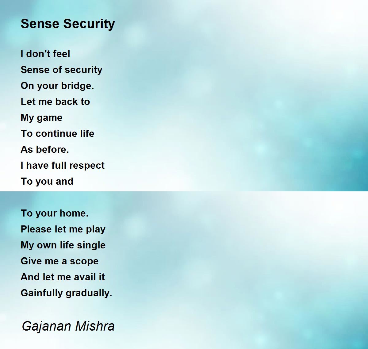Sense Security by Gajanan Mishra - Sense Security Poem