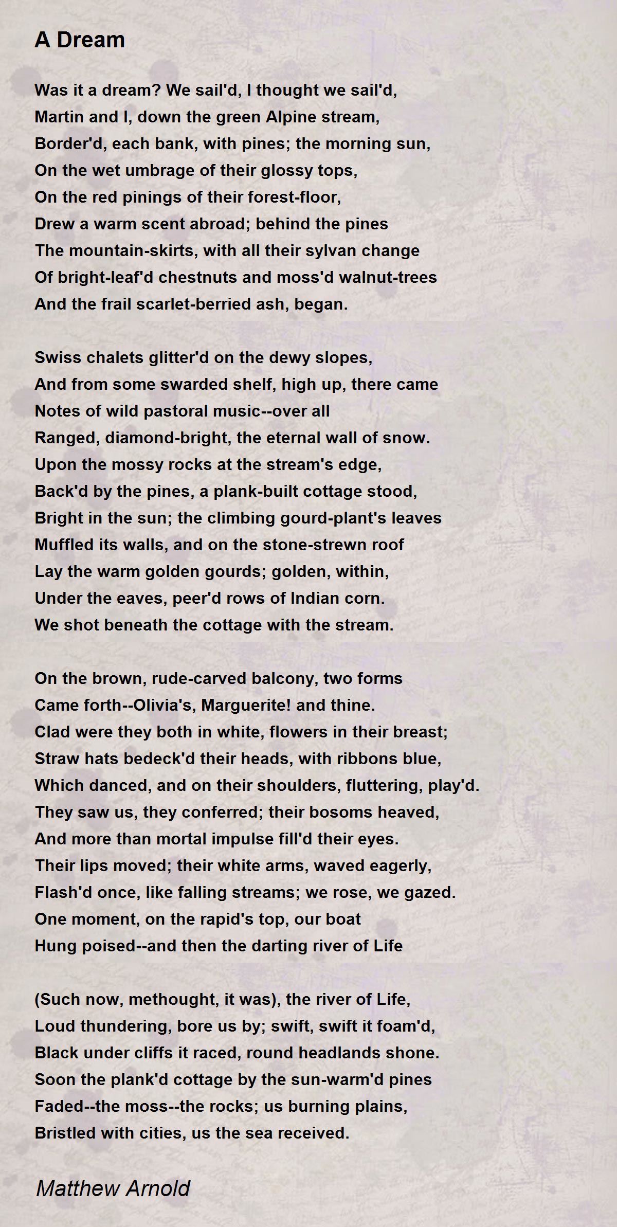 A Dream Poem by Matthew Arnold - Poem Hunter