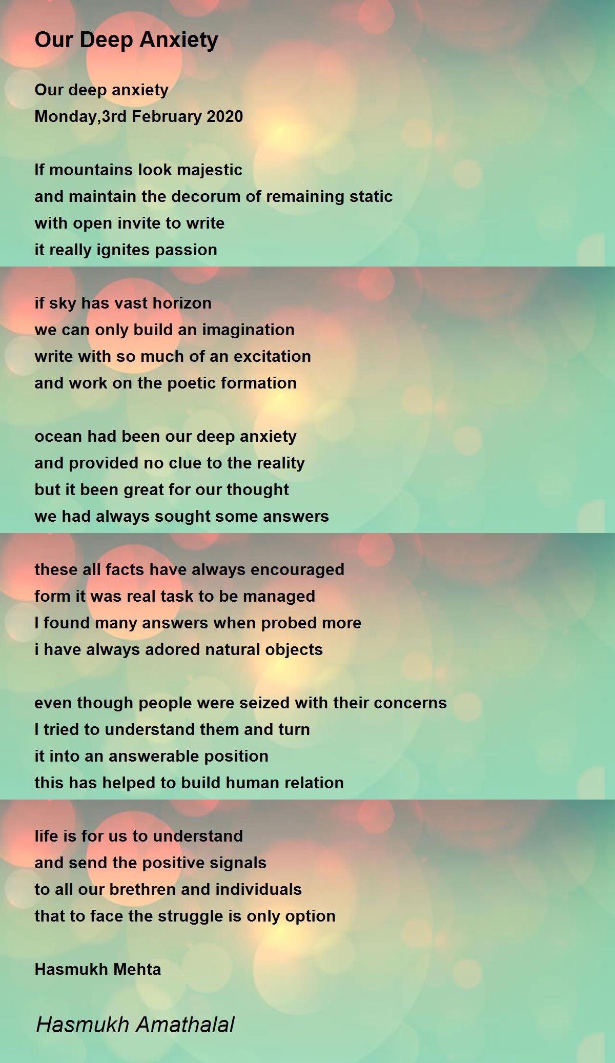 Our Deep Anxiety - Our Deep Anxiety Poem by Mehta Hasmukh Amathaal