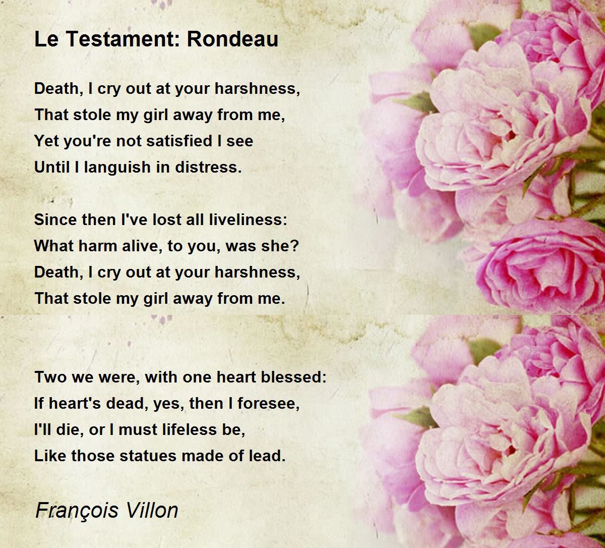 Le Testament: Rondeau Poem by François Villon - Poem Hunter