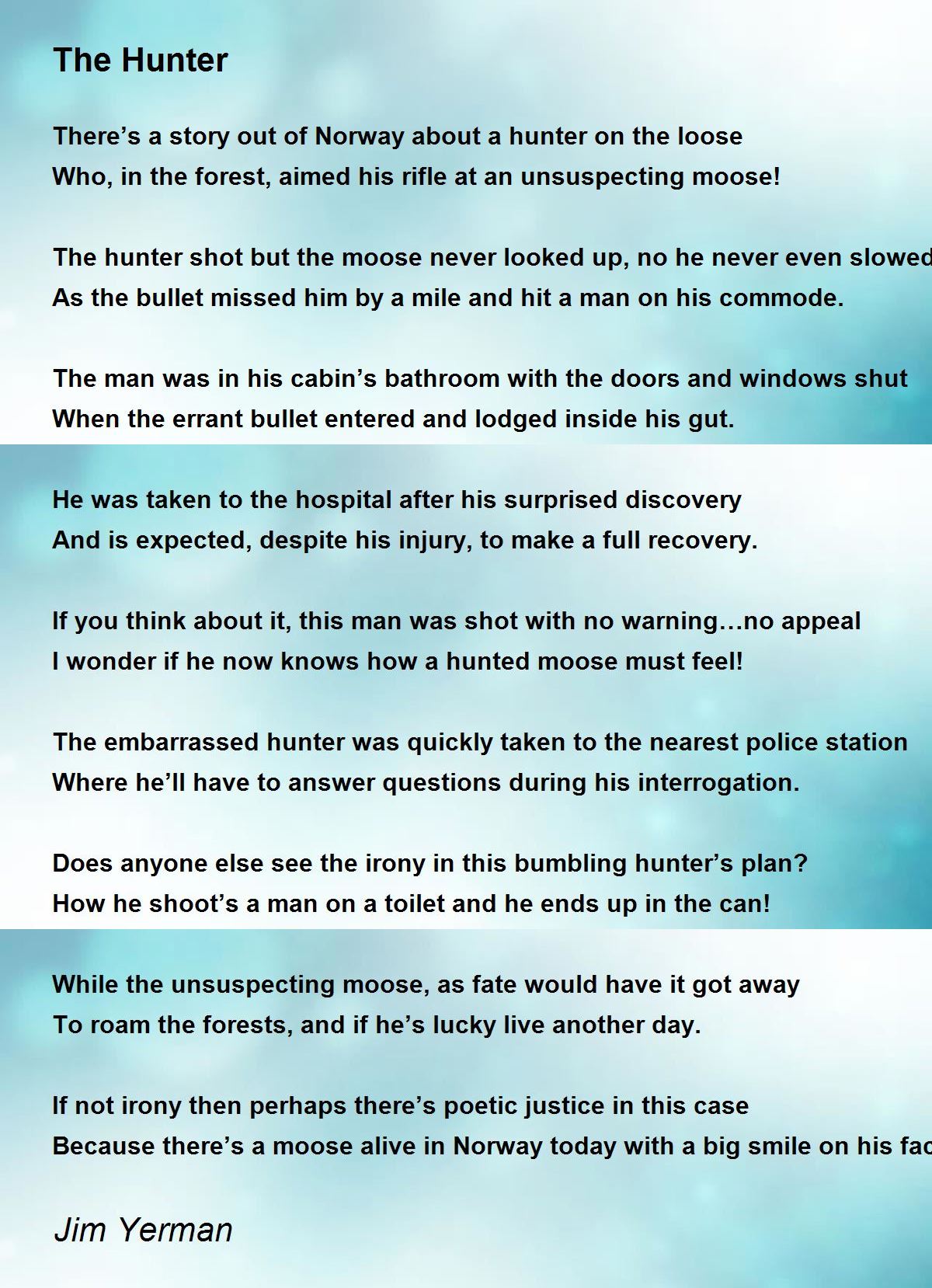 The Hunter by Jim Yerman - The Hunter Poem