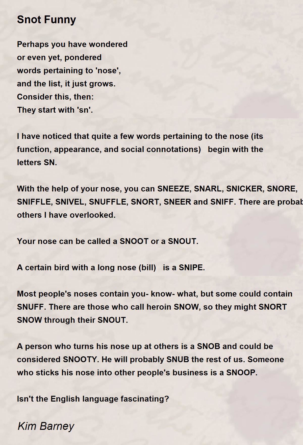 Snot Funny - Snot Funny Poem by Kim Barney