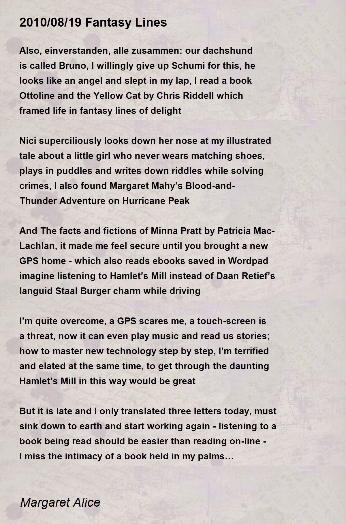 2010/08/19 Fantasy Lines Poem by Margaret Alice - Poem Hunter