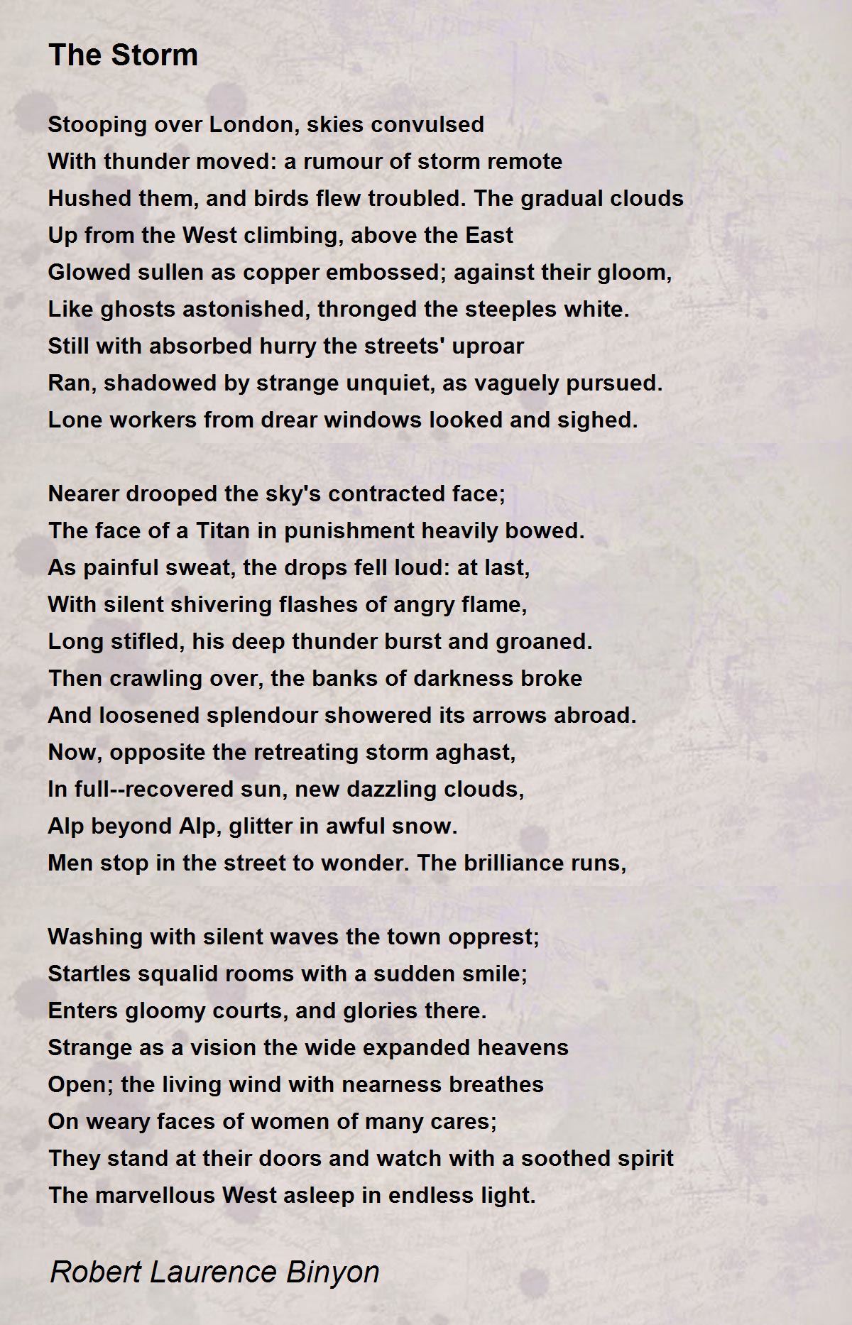 The Storm by Robert Laurence Binyon - The Storm Poem