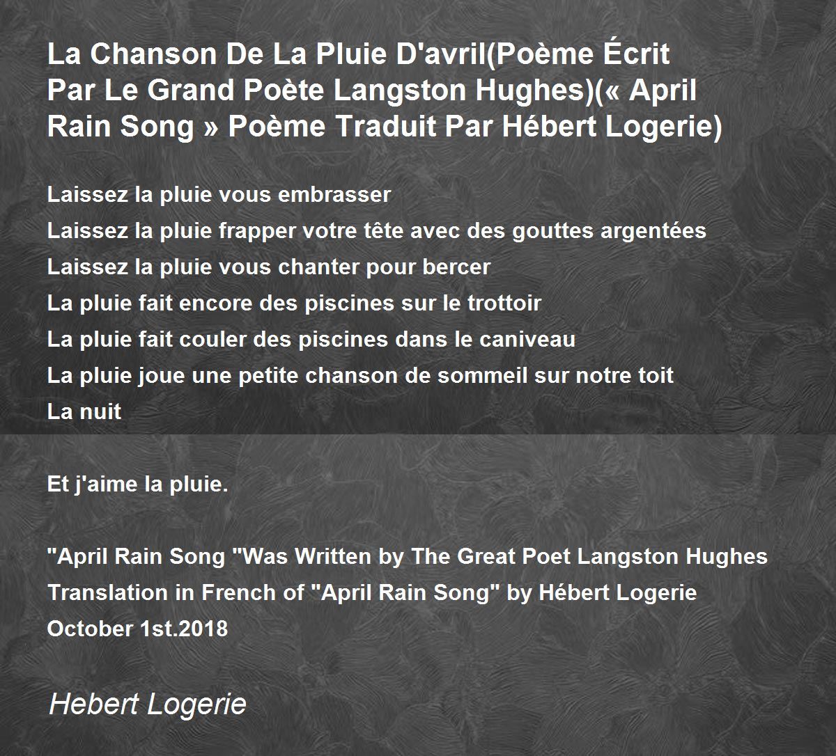 La Chanson De La Pluie D'avril(Poème Écrit Par Le Grand Poète Langston ...