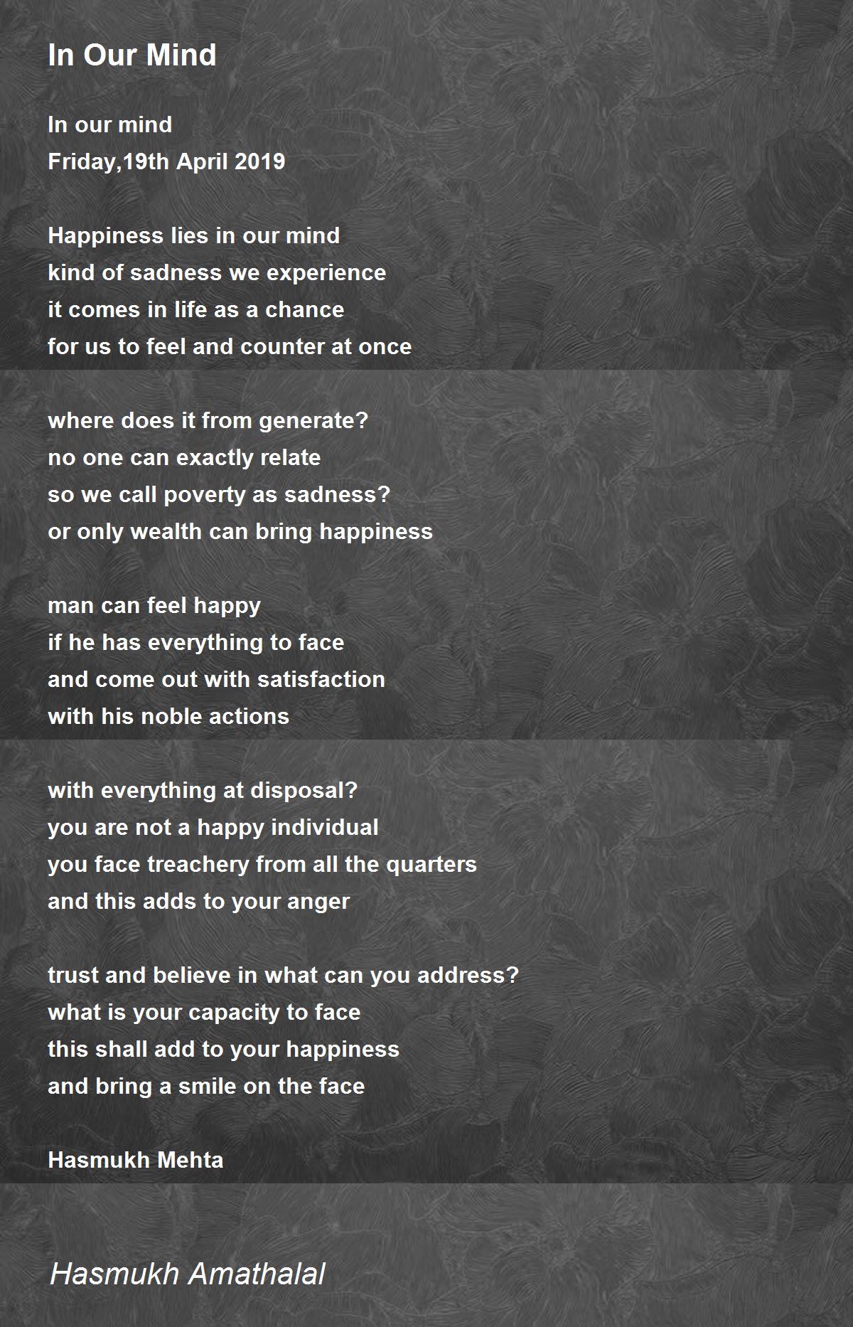 In Our Mind - In Our Mind Poem by Mehta Hasmukh Amathaal