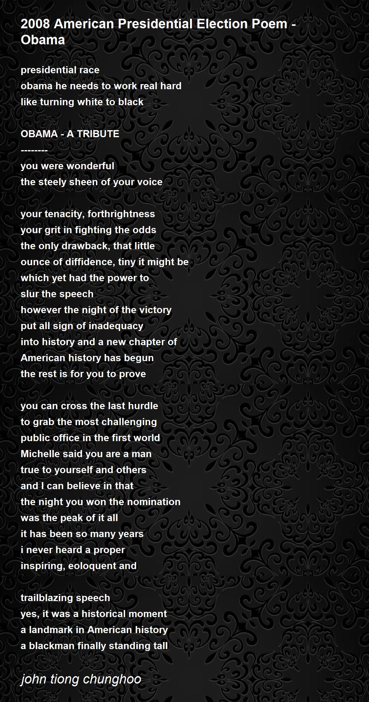 2008 American Presidential Election Poem - Obama Poem by john tiong ...