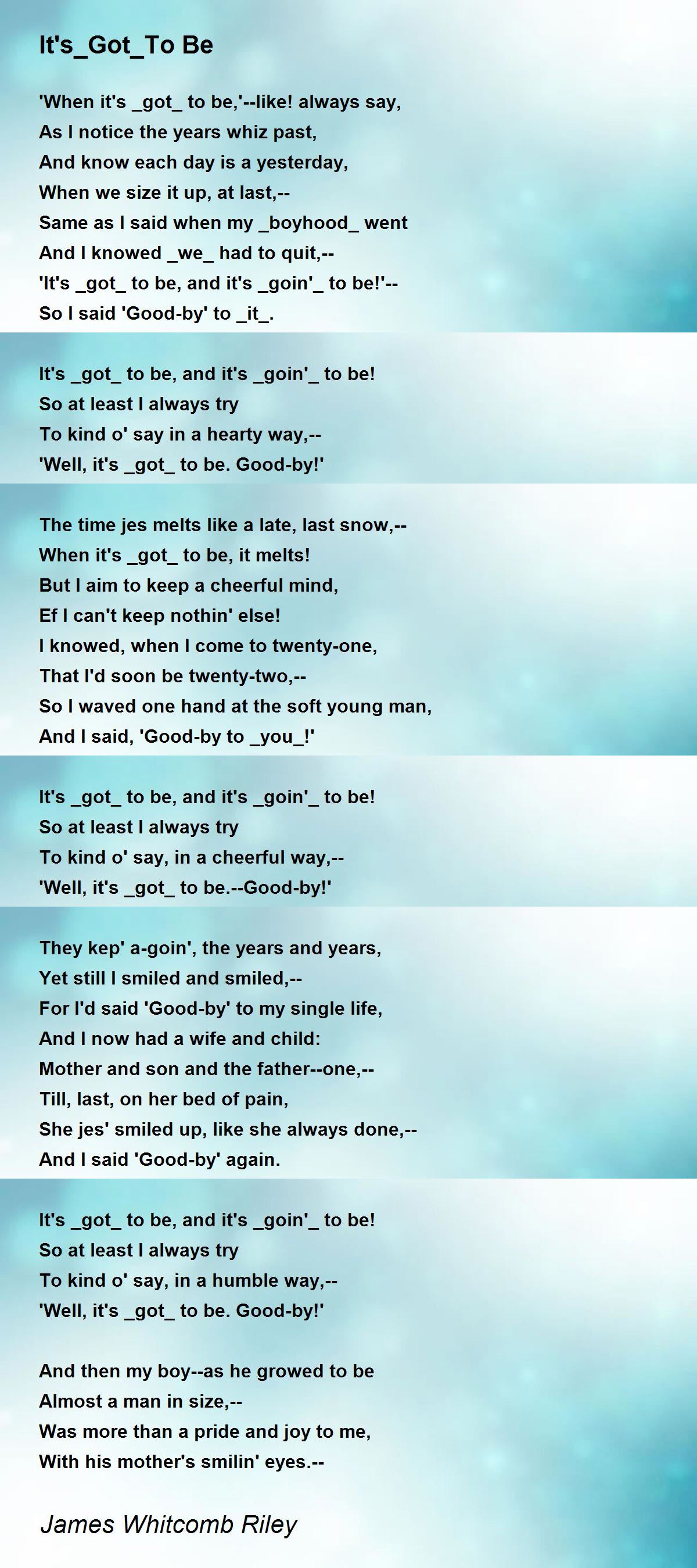 It39sgotto Be Poem By James Whitcomb Riley Poem Hunter