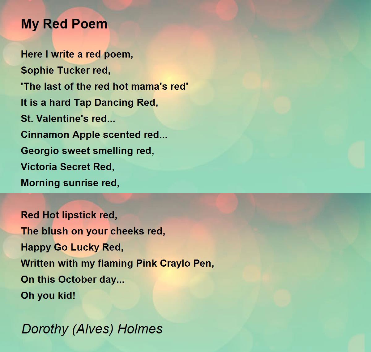 My Red Poem Poem by Dorothy (Alves) Holmes - Poem Hunter