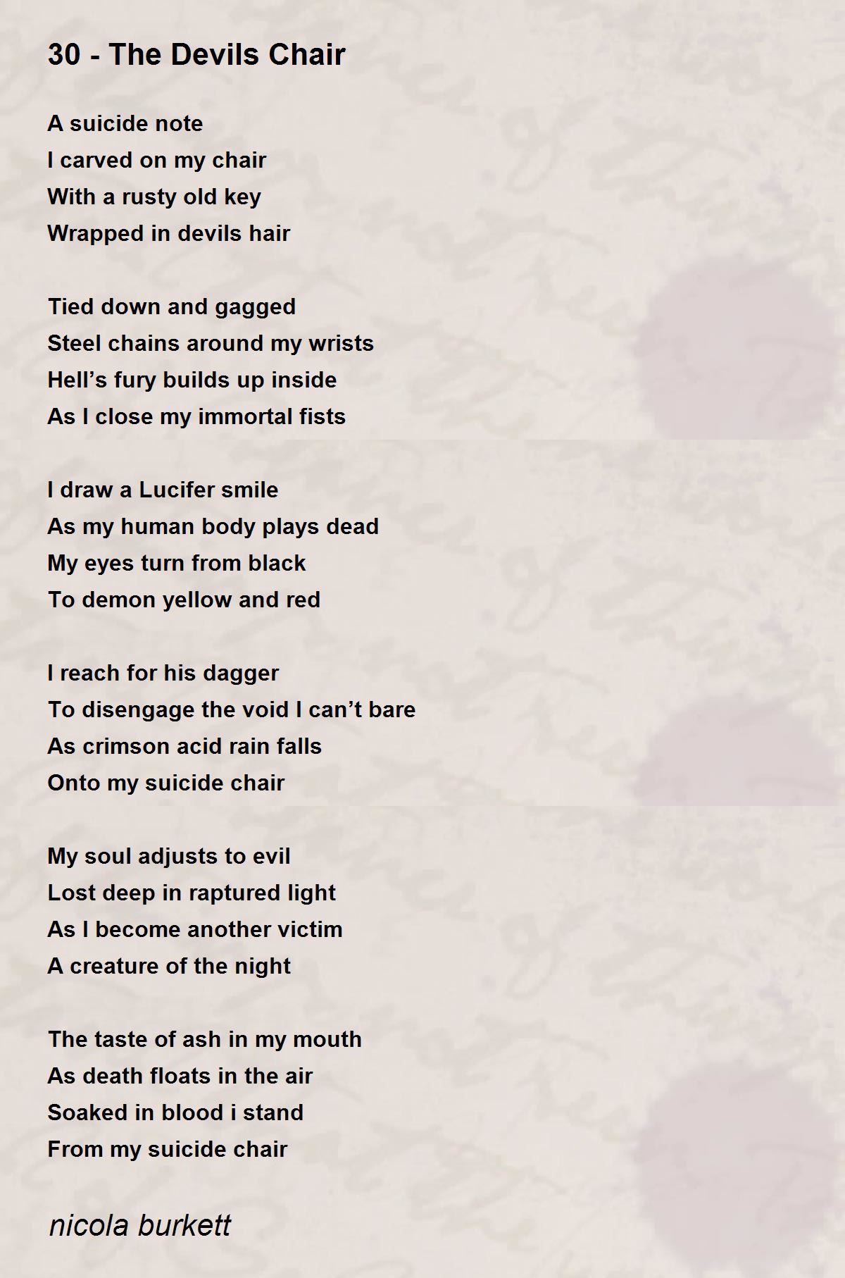 30 - The Devils Chair - 30 - The Devils Chair Poem by nicola burkett