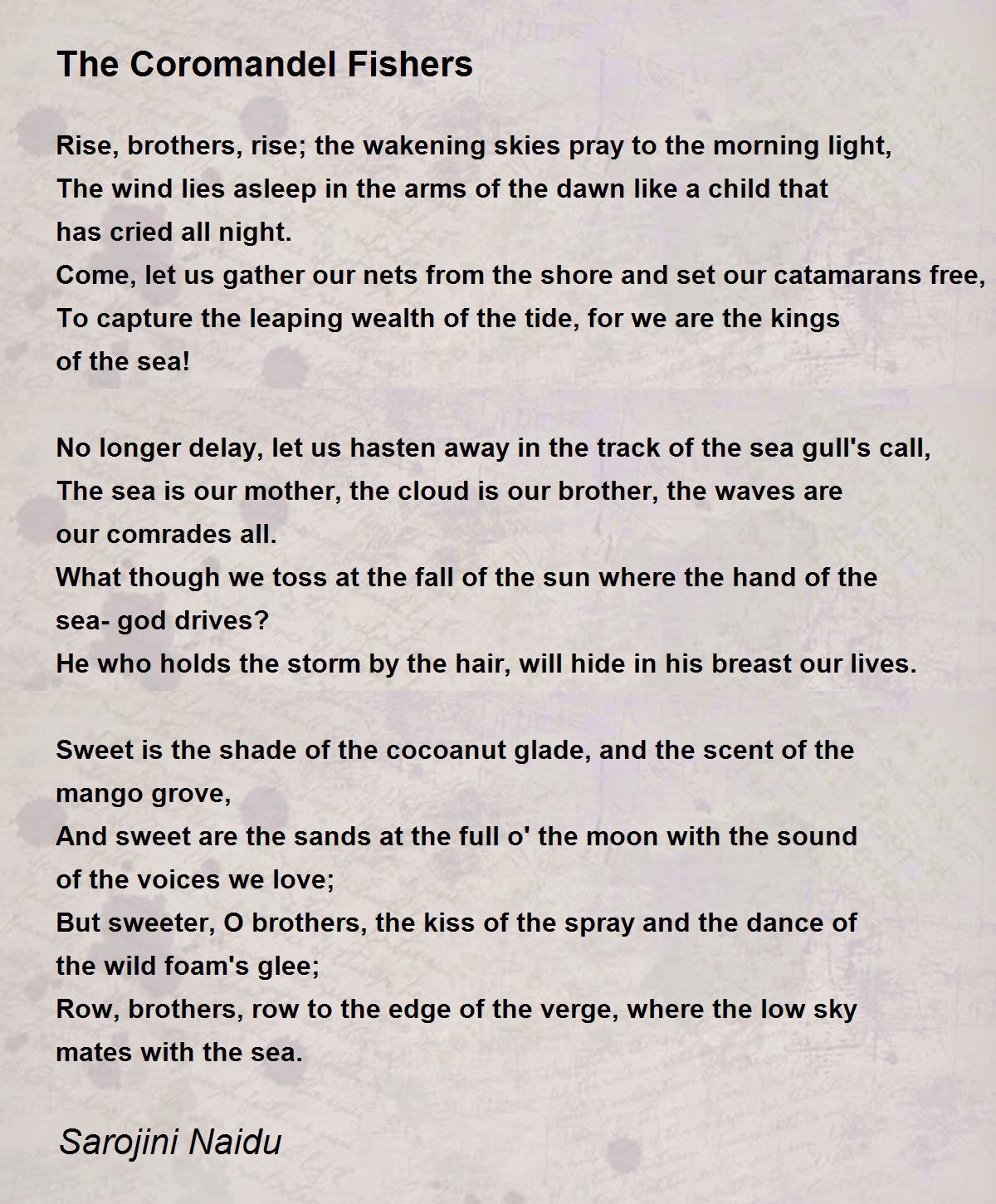 The Coromandel Fishers Poem by Sarojini Naidu - Poem Hunter