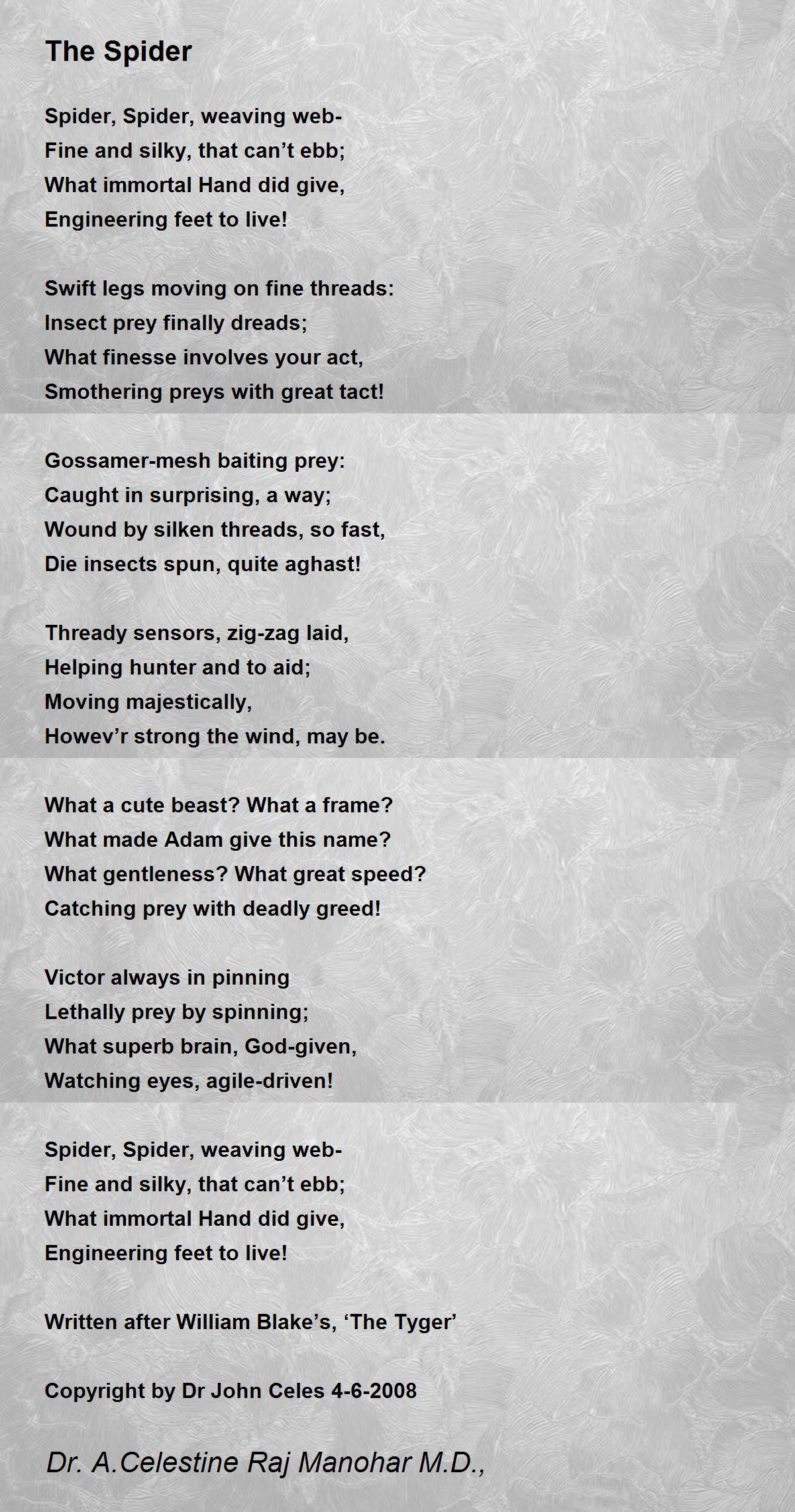 The Spider - The Spider Poem by Dr John Celes