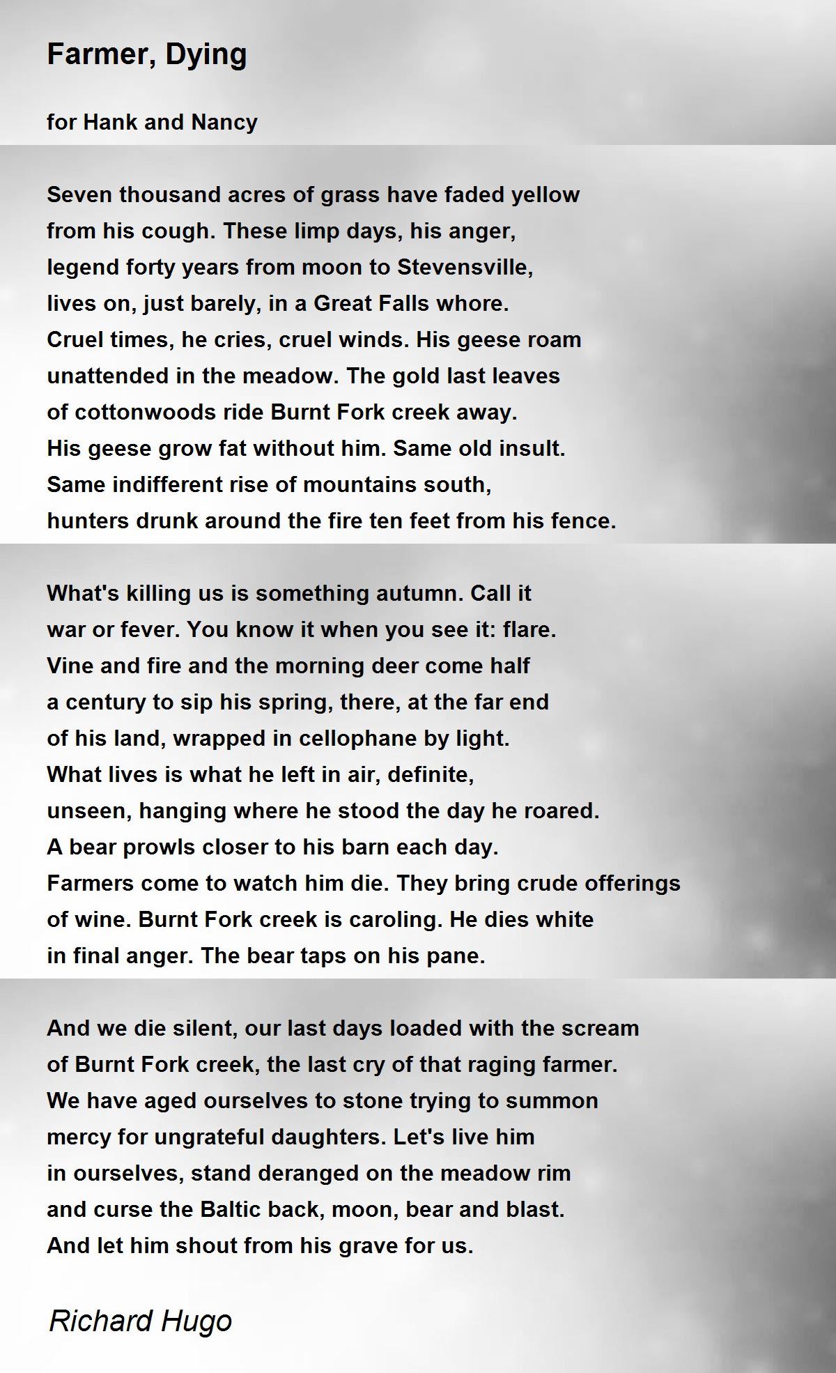 Farmer, Dying Poem by Richard Hugo - Poem Hunter