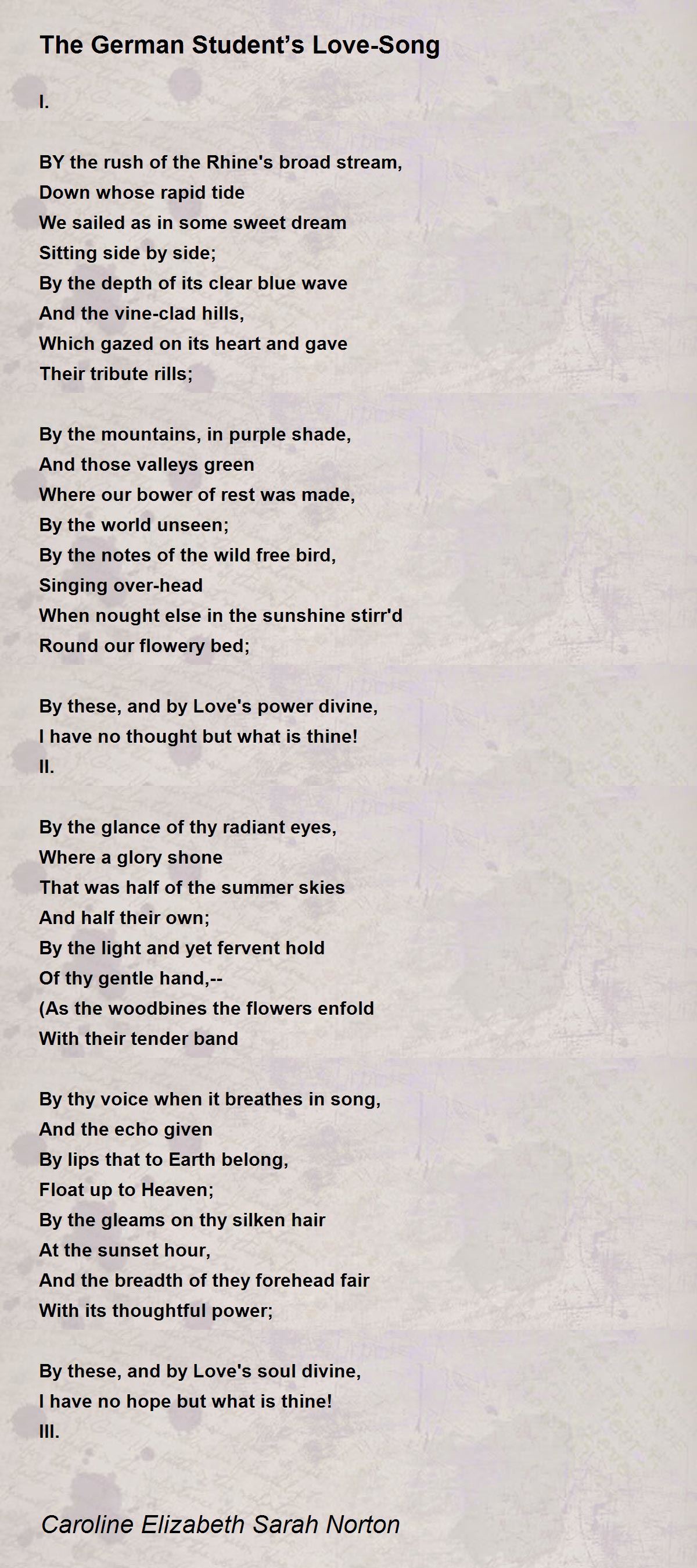 The German Student’s Love-Song Poem by Caroline Elizabeth Sarah Norton ...