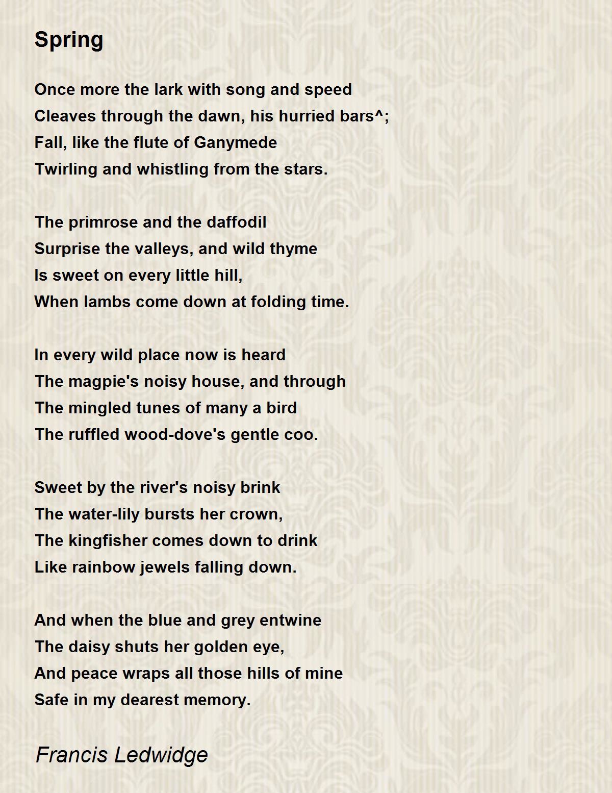 Spring Poem by Francis Ledwidge - Poem Hunter