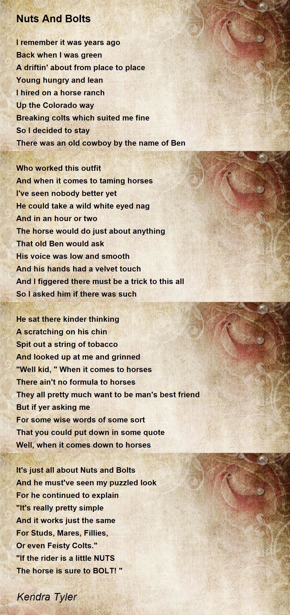 Nuts And Bolts - Nuts And Bolts Poem by Kendra Tyler