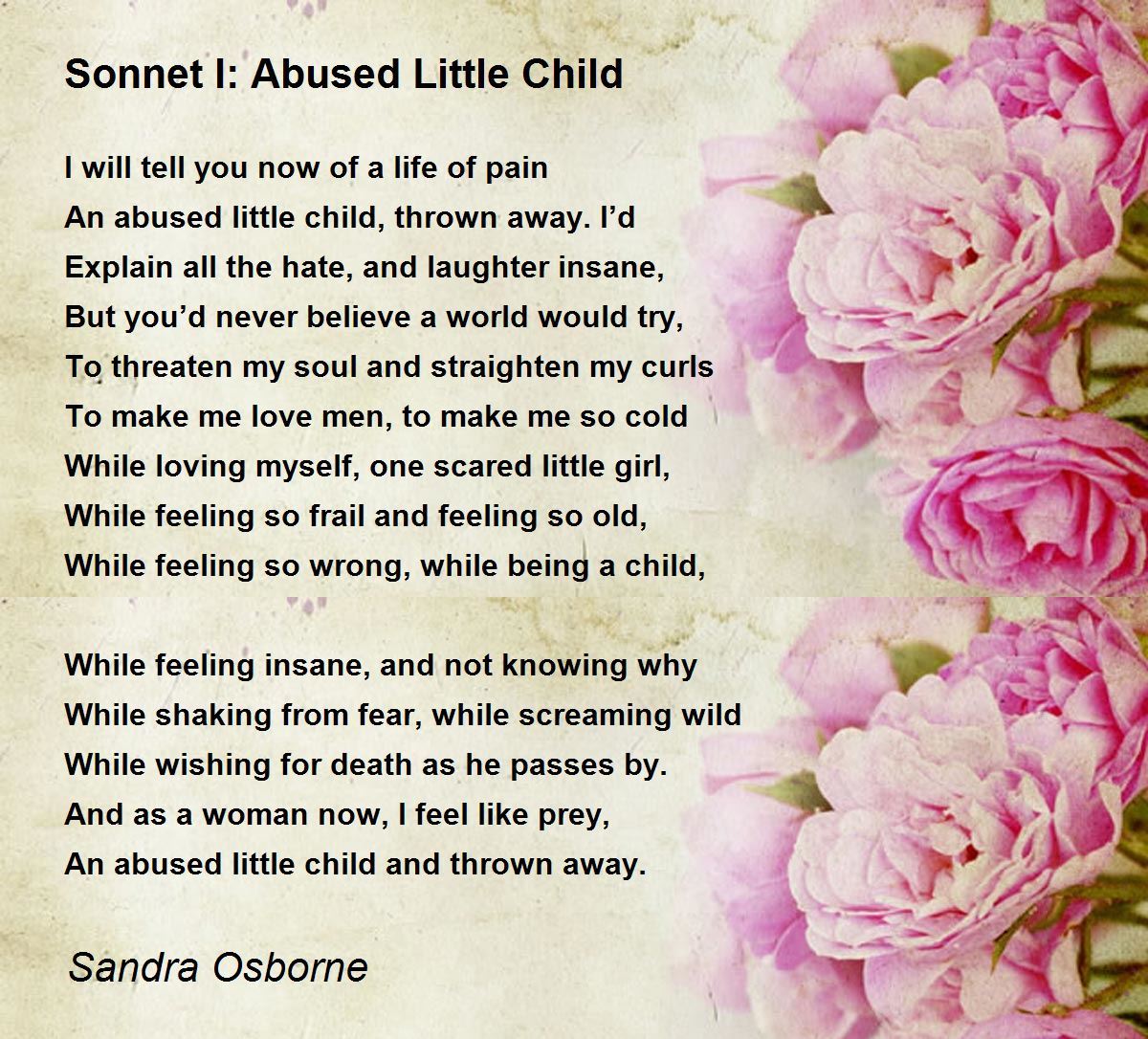 Sonnet I: Abused Little Child Poem by Sandra Osborne - Poem Hunter