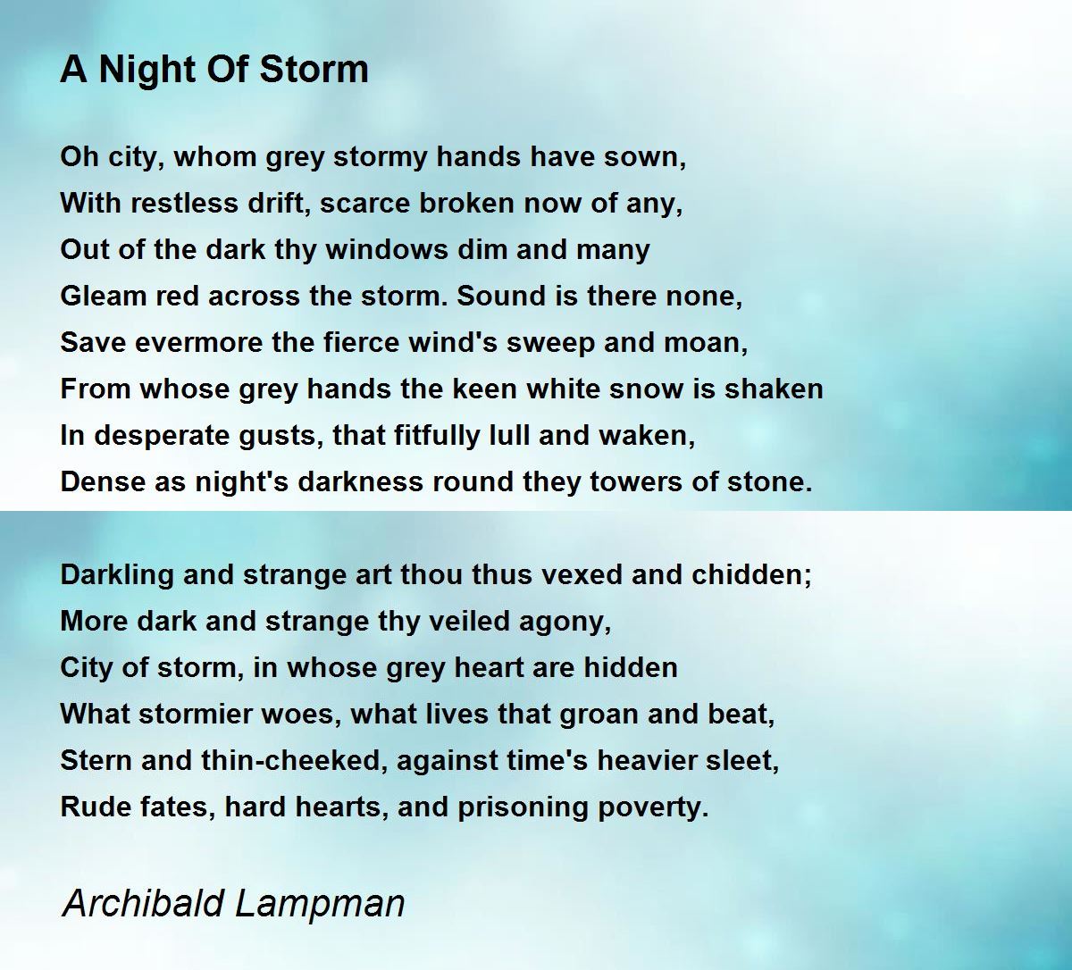 A Night Of Storm Poem by Archibald Lampman - Poem Hunter