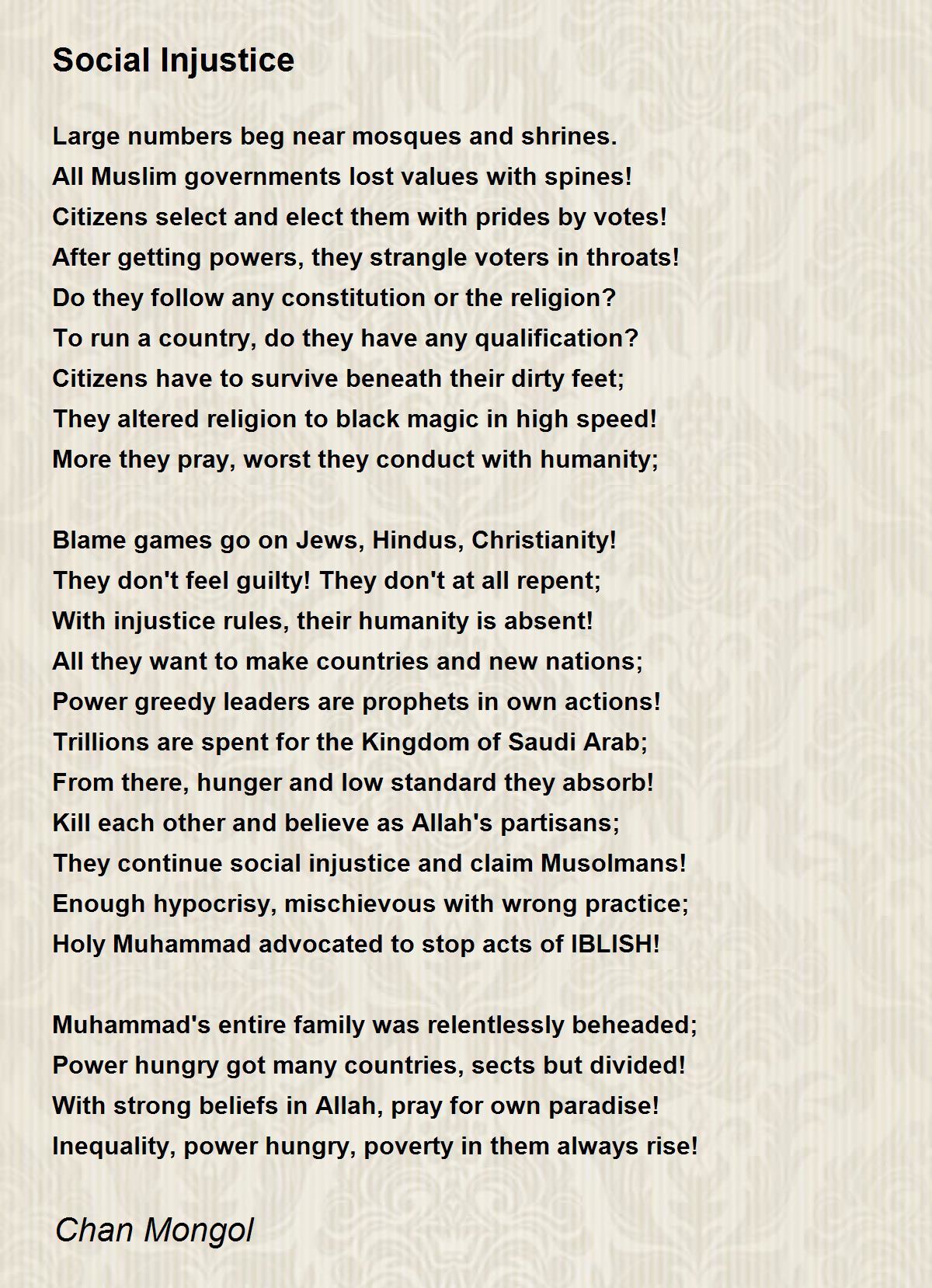 Social Injustice - Social Injustice Poem by Chan Mongol