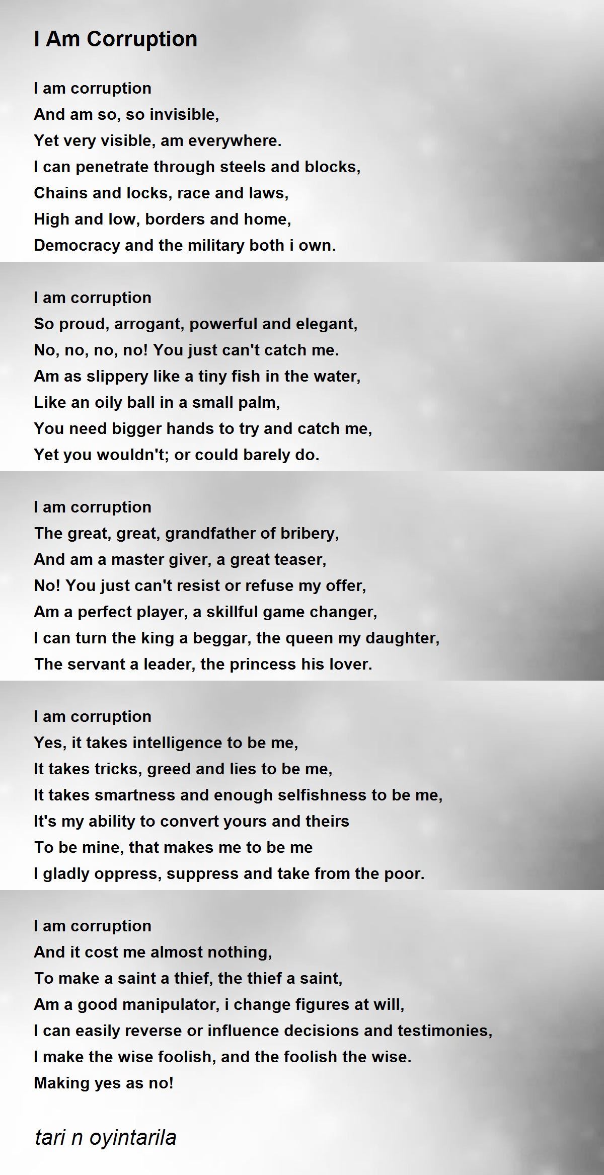 I Am Corruption - I Am Corruption Poem by tari n oyintarila