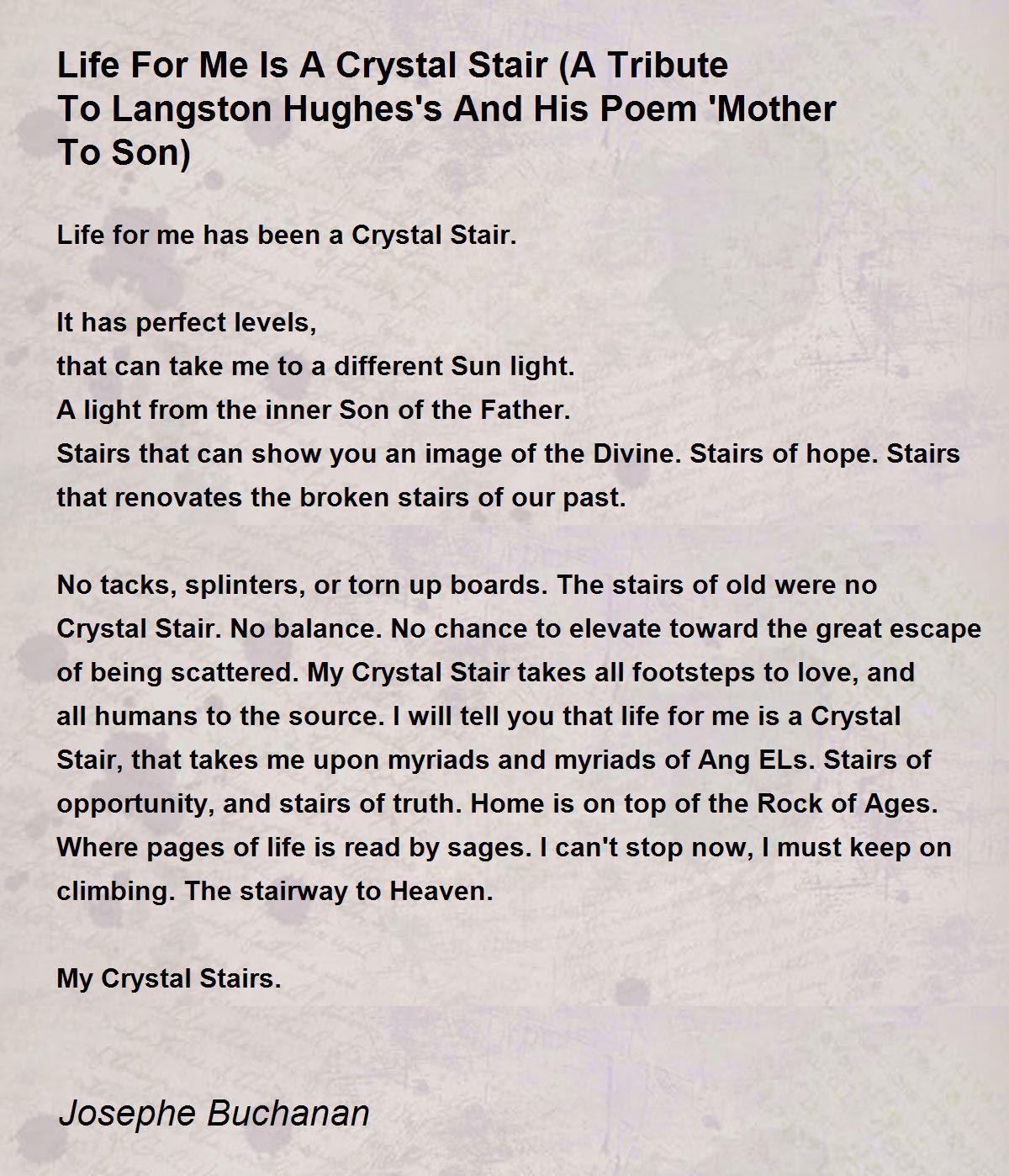 Life For Me Is A Crystal Stair (A Tribute To Langston Hughes's And His ...