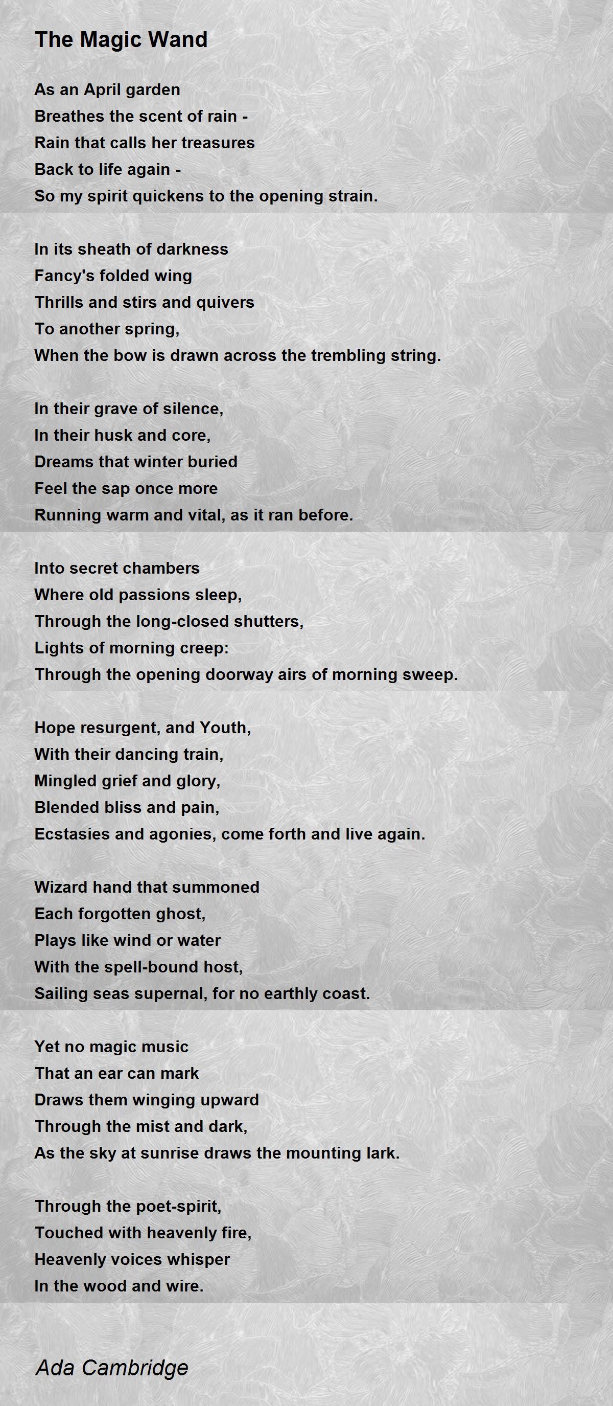 The Magic Wand - The Magic Wand Poem by Ada Cambridge