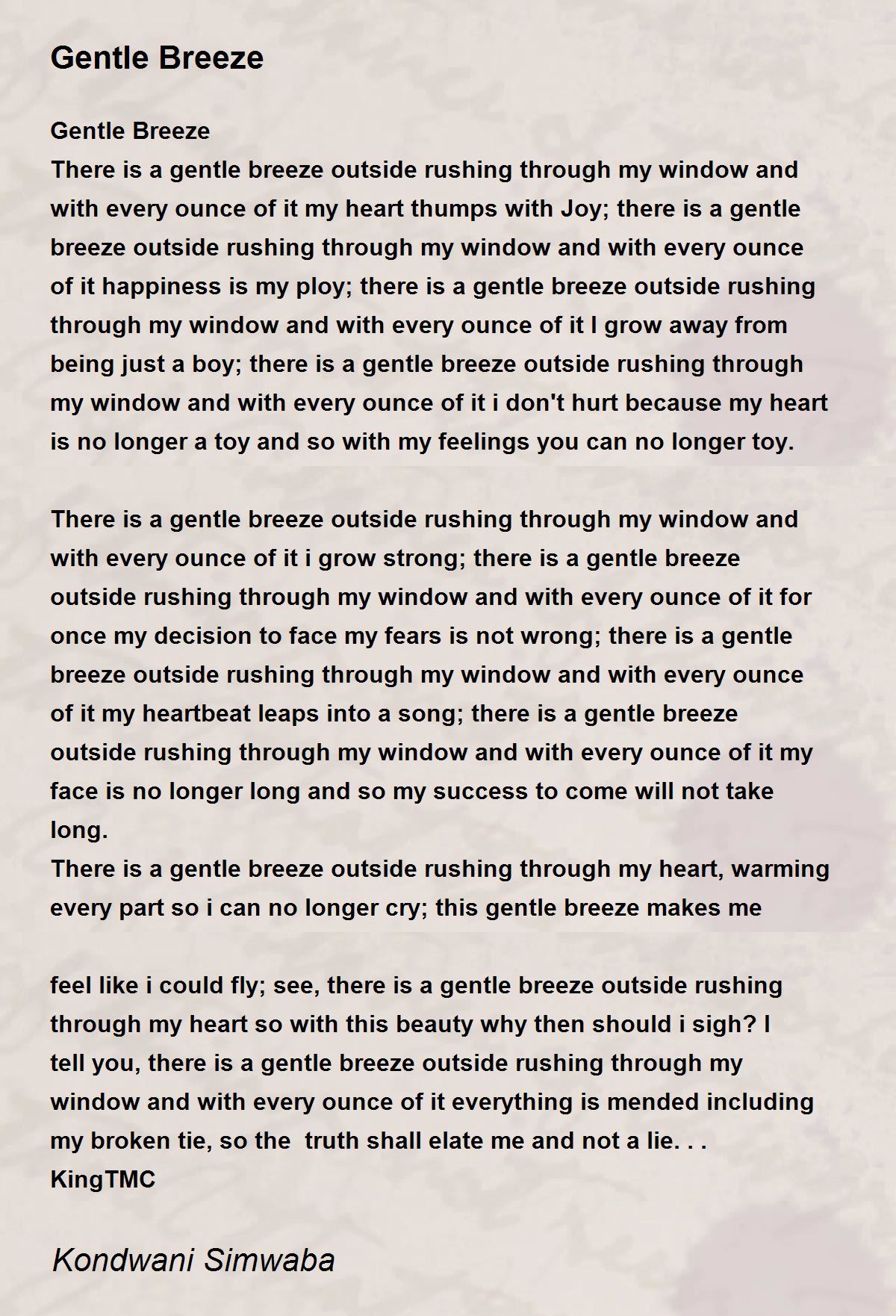 Gentle Breeze - Gentle Breeze Poem by Kondwani Simwaba