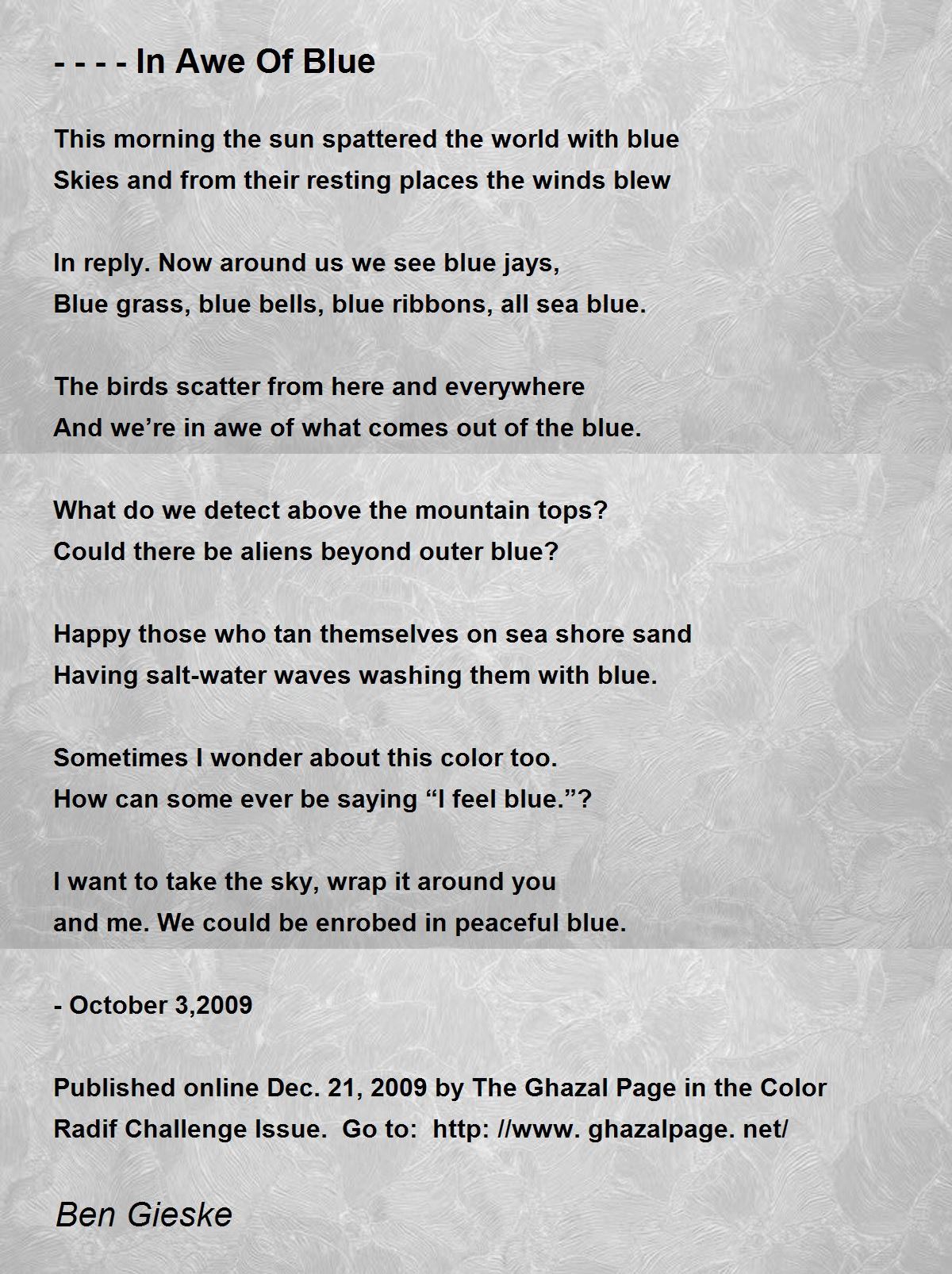 In Awe Of Blue Poem by Ben Gieske - Poem Hunter
