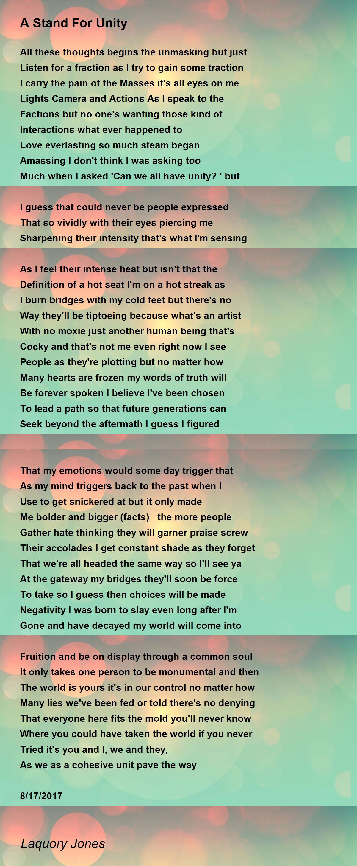 A Stand For Unity by Laquory Jones - A Stand For Unity Poem