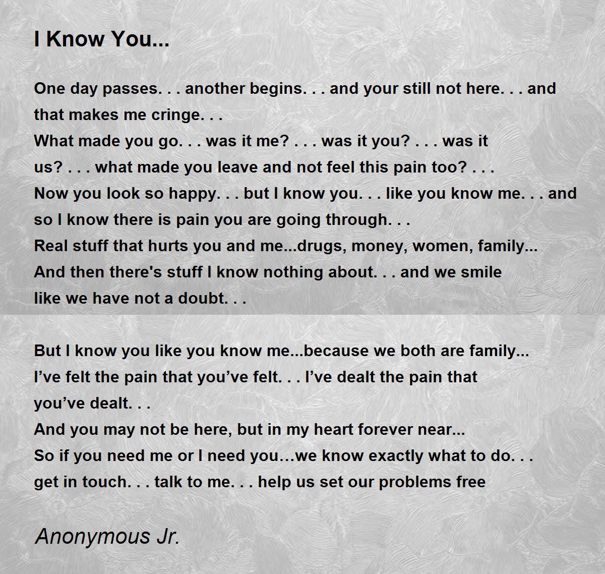 I Know You... - I Know You... Poem by Anonymous Jr.