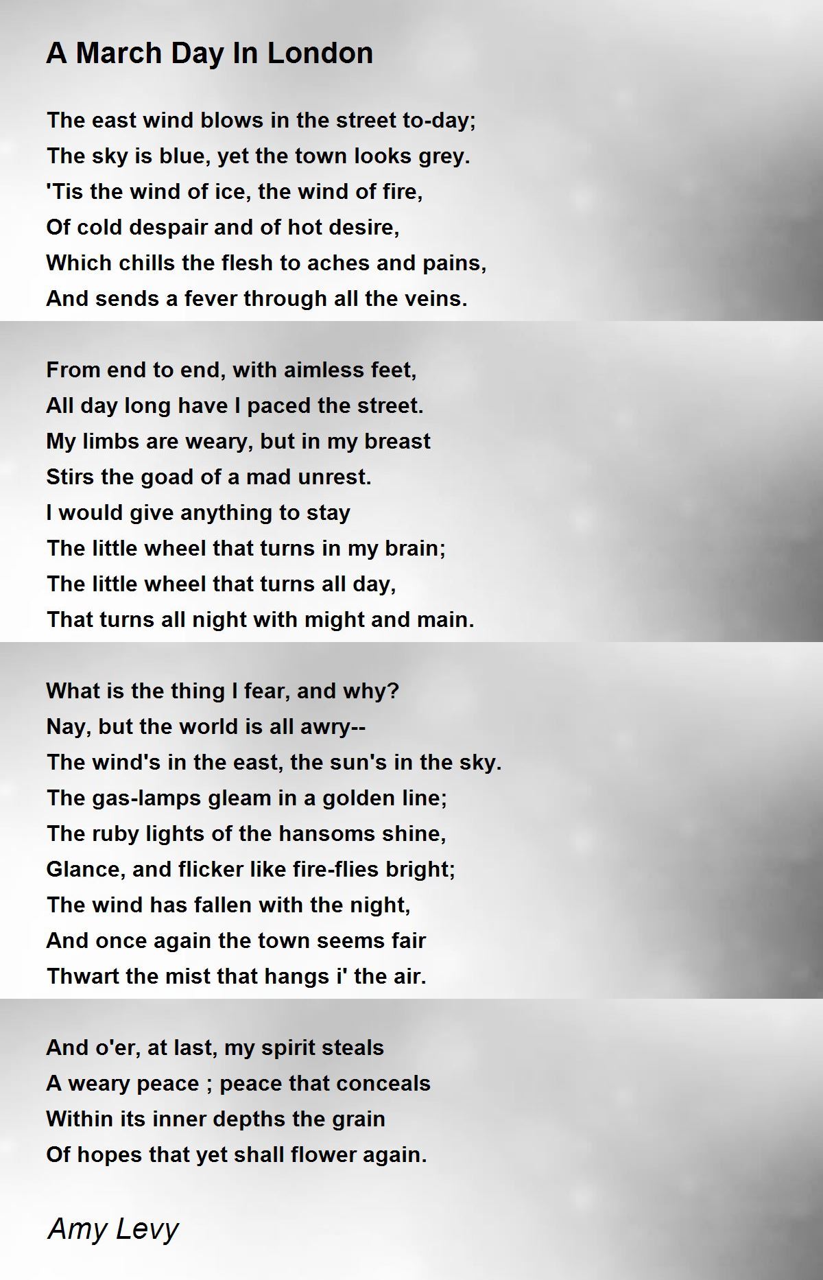 A March Day In London Poem by Amy Levy - Poem Hunter