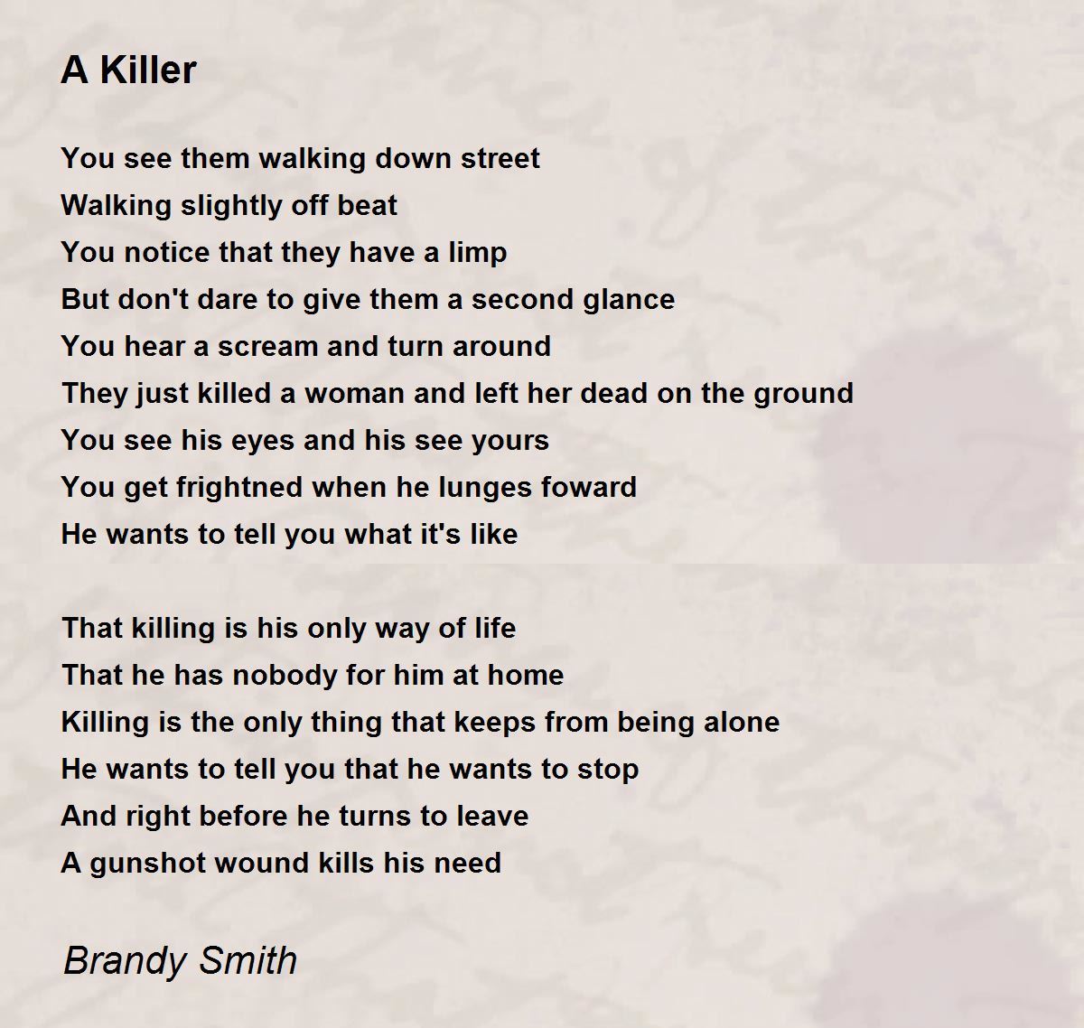 A Killer by Brandy Smith - A Killer Poem