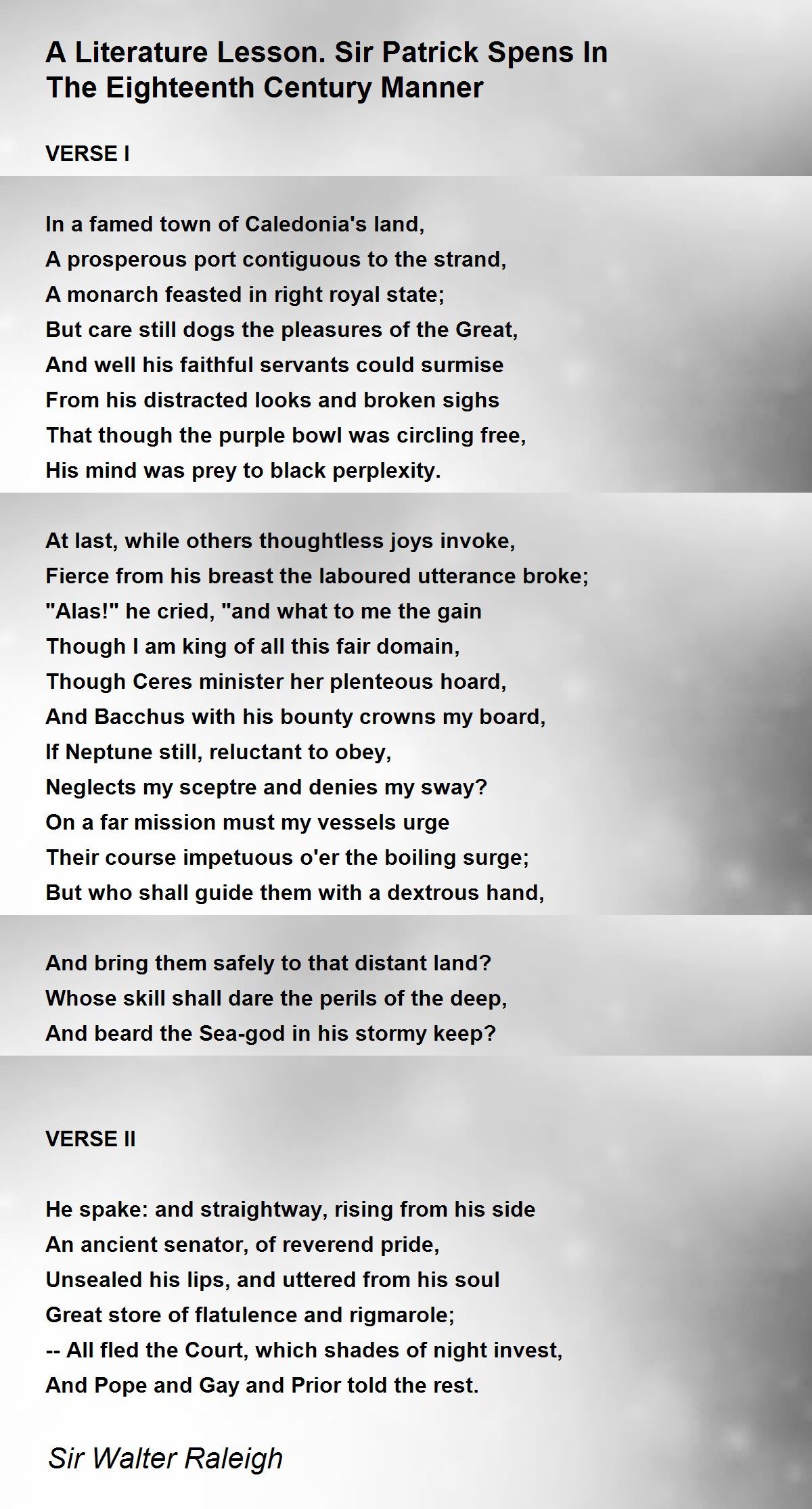 A Literature Lesson. Sir Patrick Spens In The Eighteenth Century Manner ...