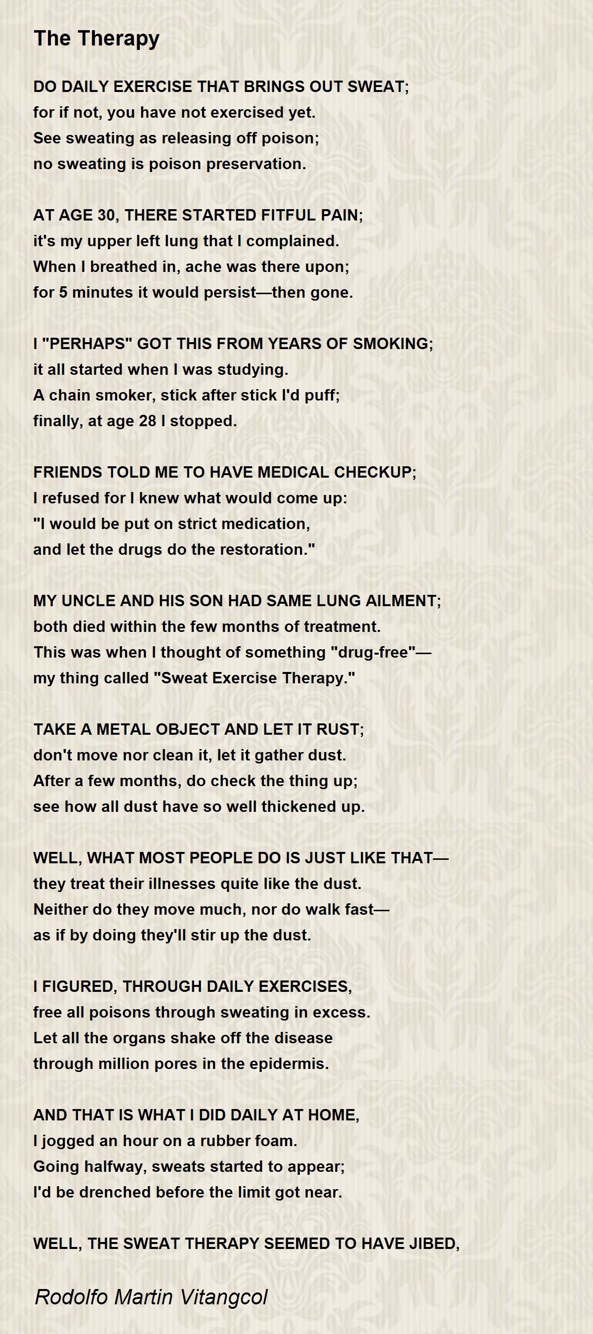 The Therapy - The Therapy Poem by Rodolfo Martin Vitangcol