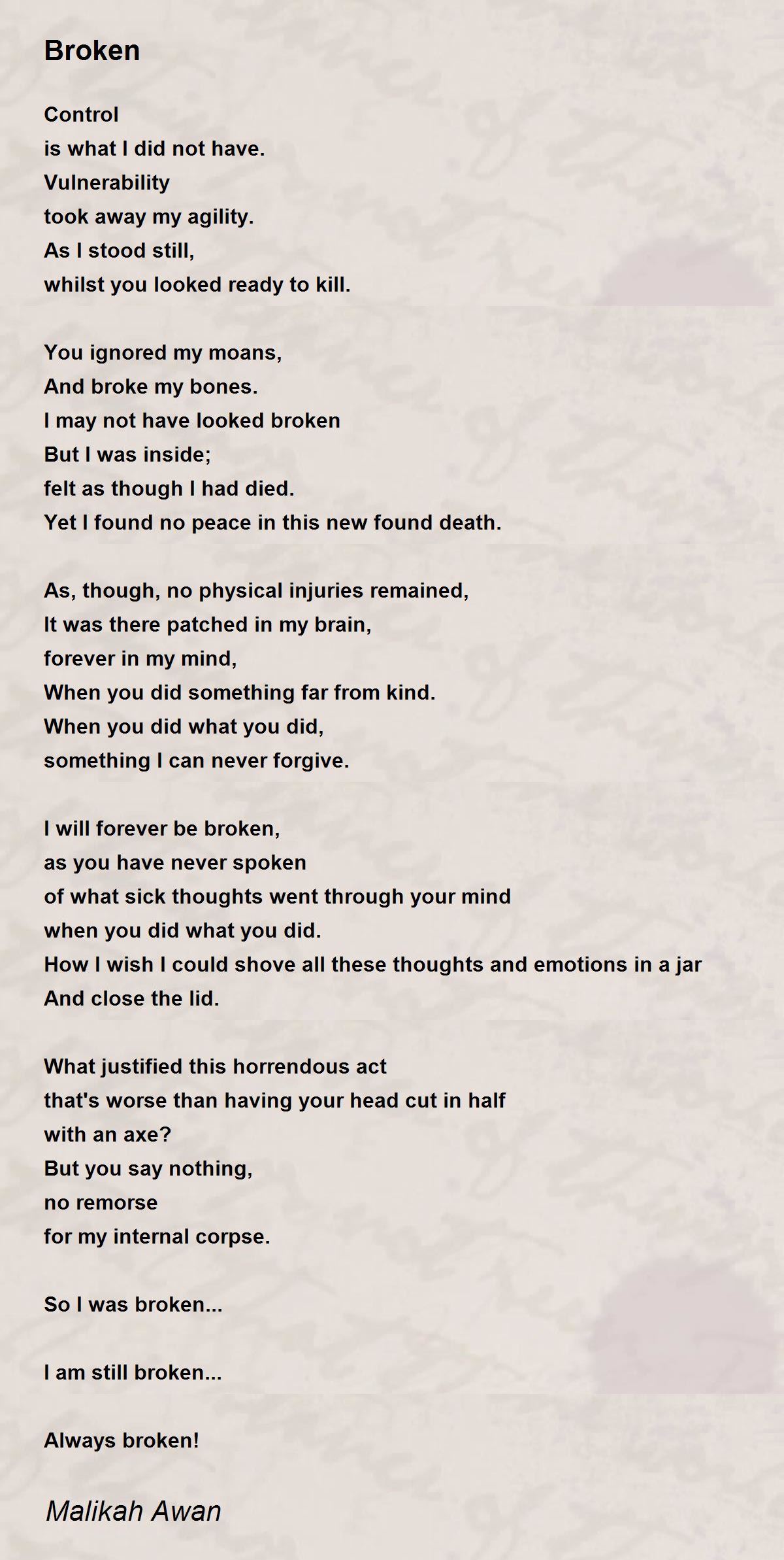 Broken - Broken Poem by Malikah Awan
