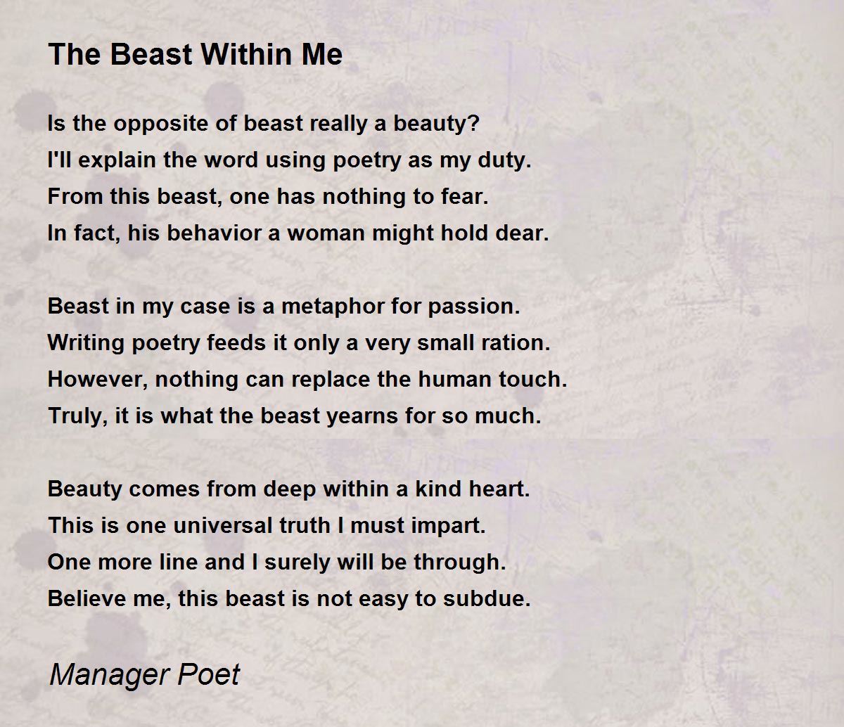 The Beast Within Me - The Beast Within Me Poem by Manager Poet