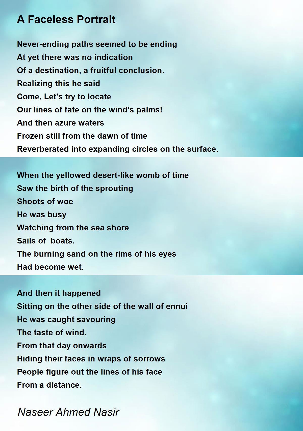 A Faceless Portrait Poem by Naseer Ahmed Nasir - Poem Hunter