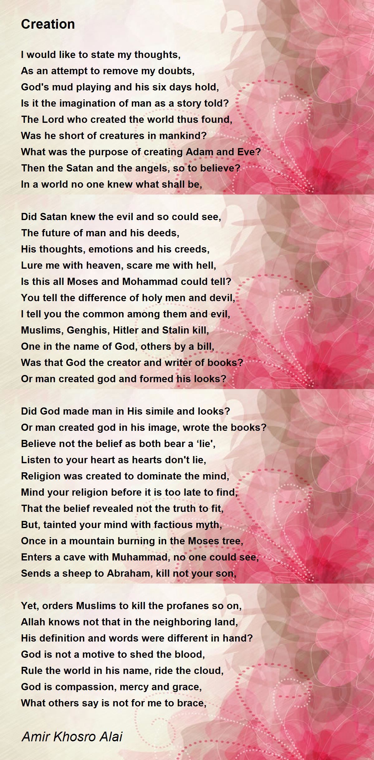 Creation - Creation Poem by Amir Khosro Alai