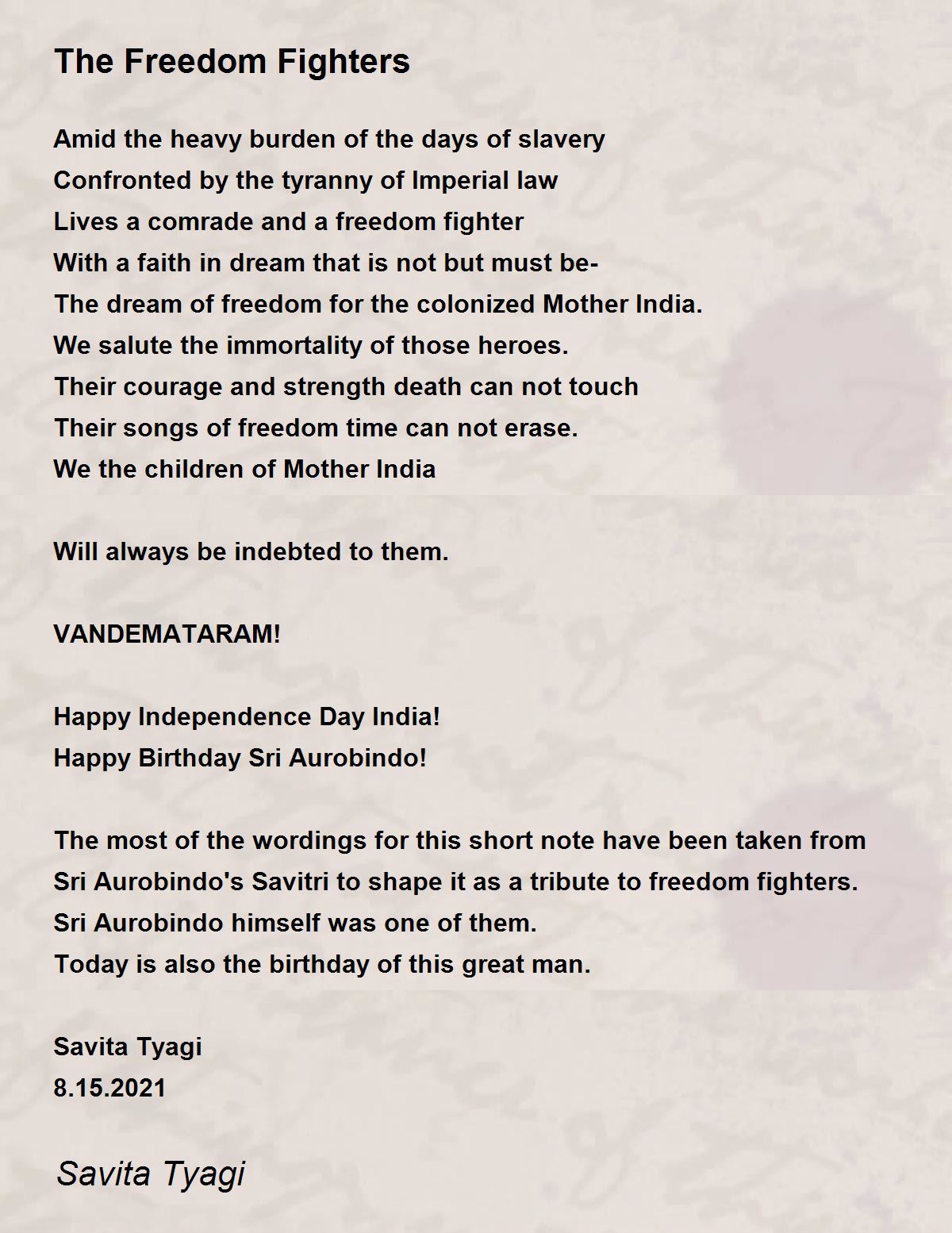 Famous Freedom Fighter Poem | Sitedoct.org