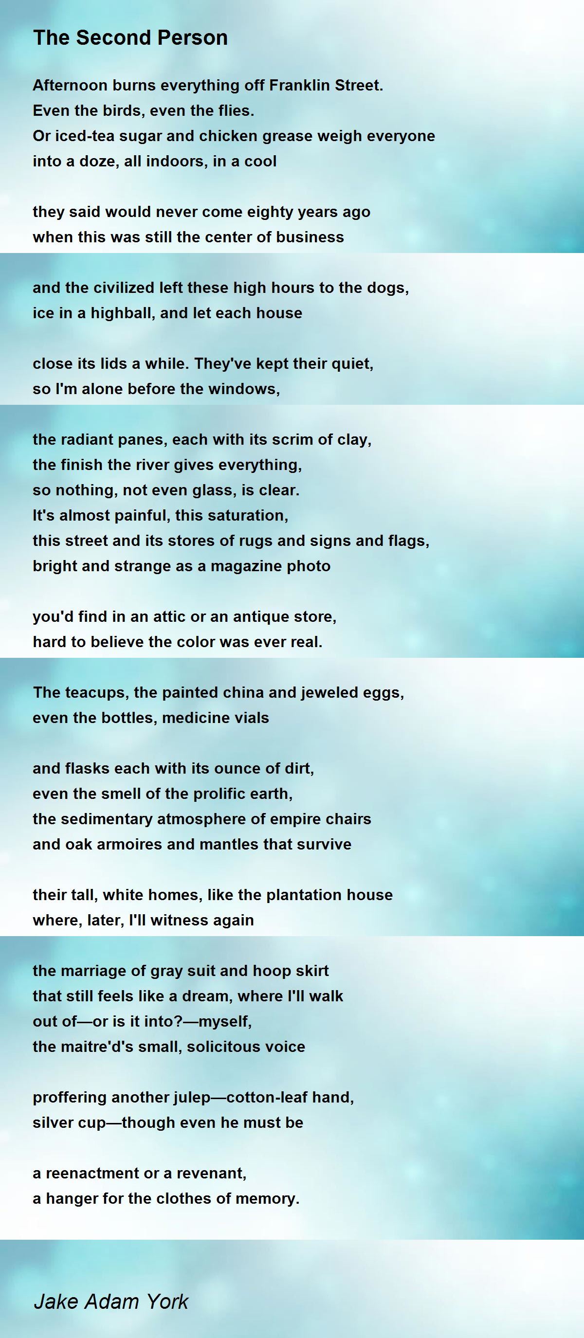 The Second Person - The Second Person Poem by Jake Adam York