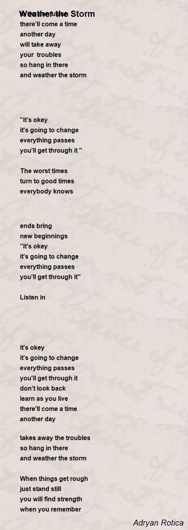 Weather The Storm Poem by Adryan Rotica - Poem Hunter