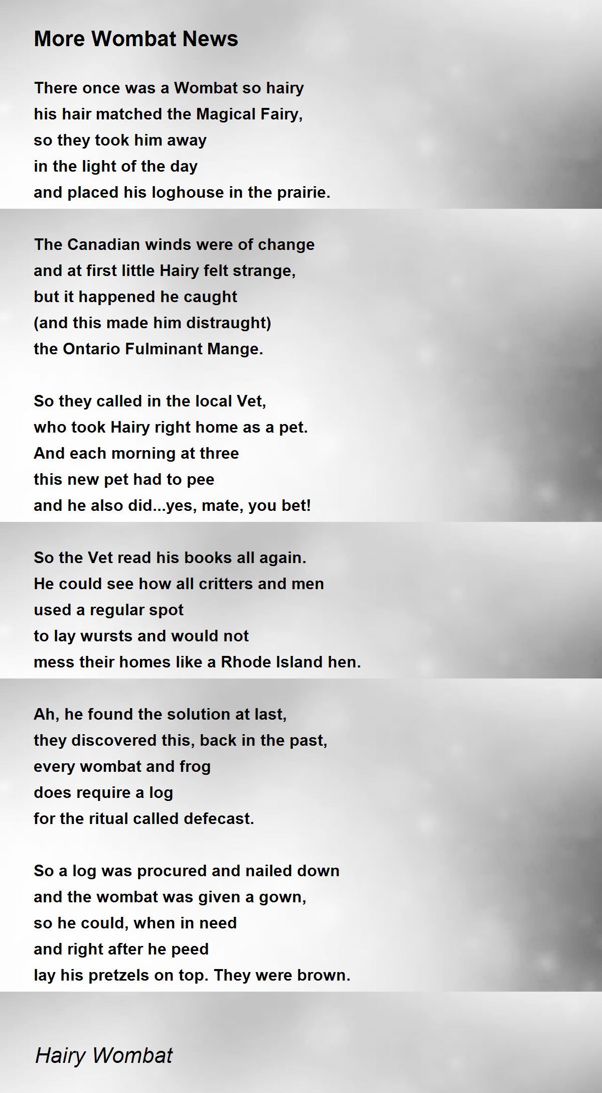 More Wombat News - More Wombat News Poem by Hairy Wombat