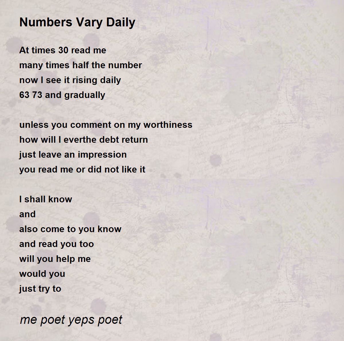 Numbers Vary Daily - Numbers Vary Daily Poem by me poet yeps poet