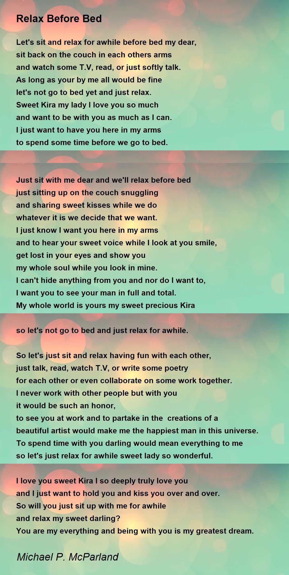 Relax Before Bed by Michael P. McParland - Relax Before Bed Poem