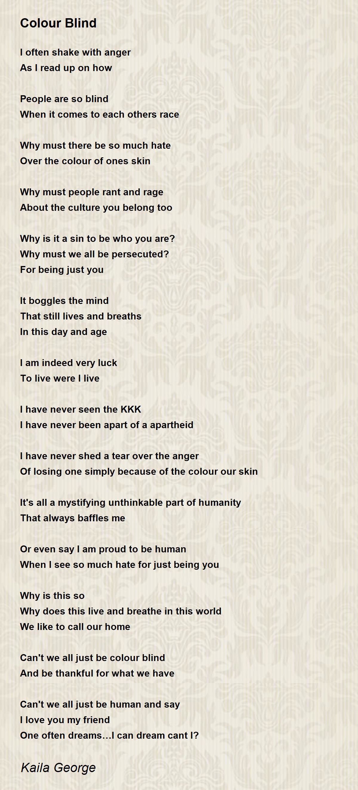 Colour Blind - Colour Blind Poem by Kaila George