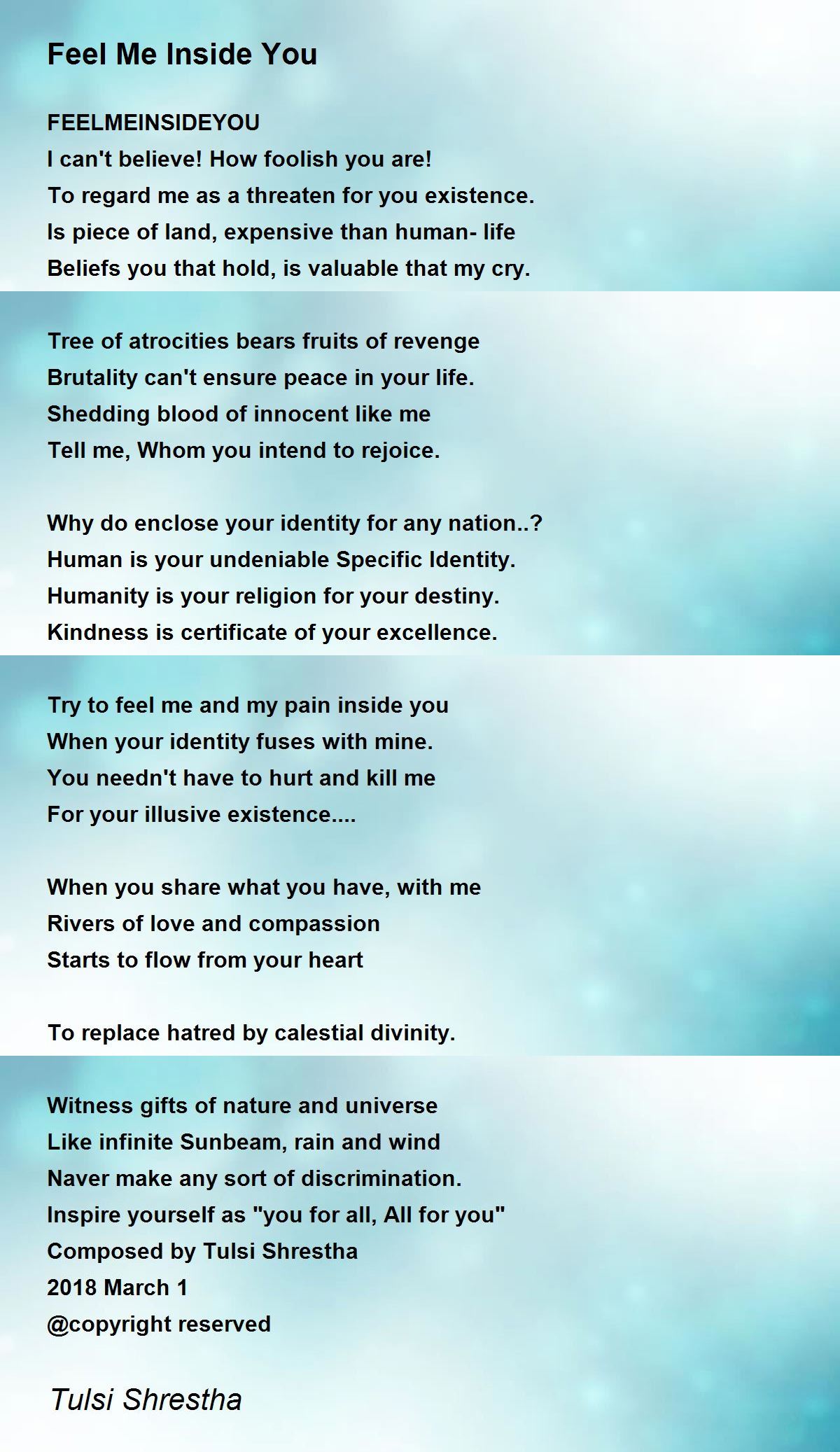 Feel Me Inside You - Feel Me Inside You Poem by Tulsi Shrestha