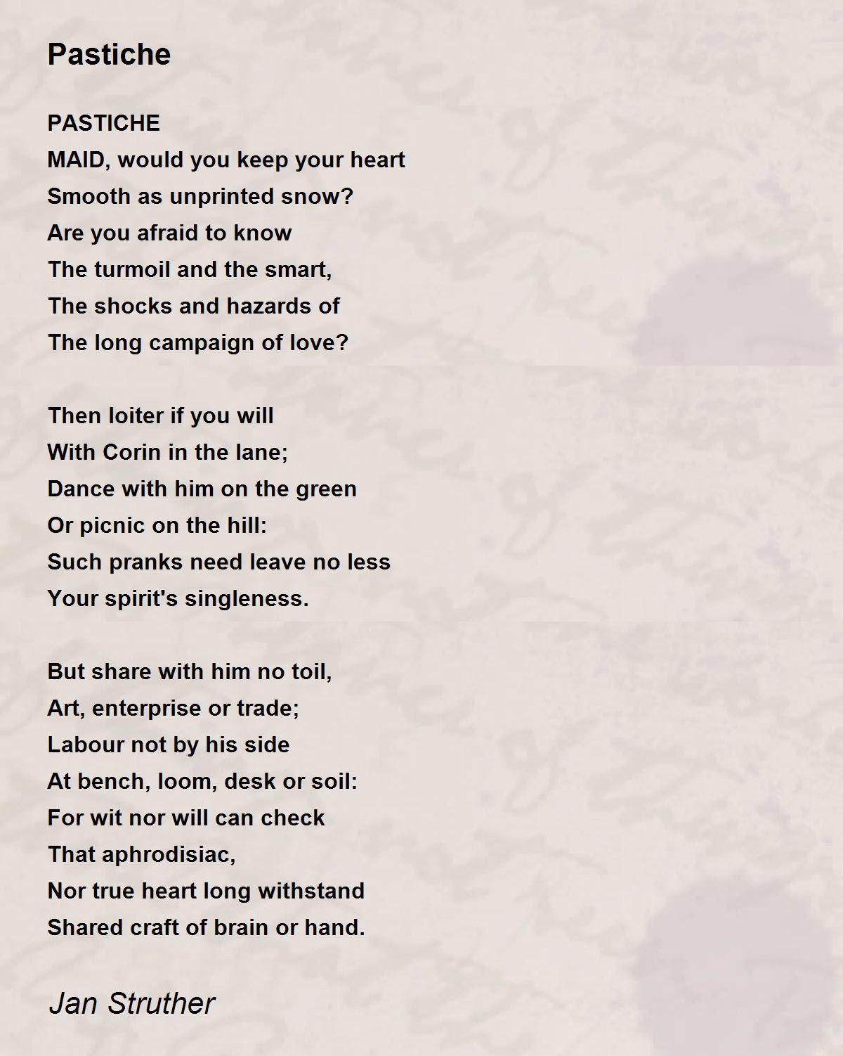 Pastiche by Jan Struther - Pastiche Poem