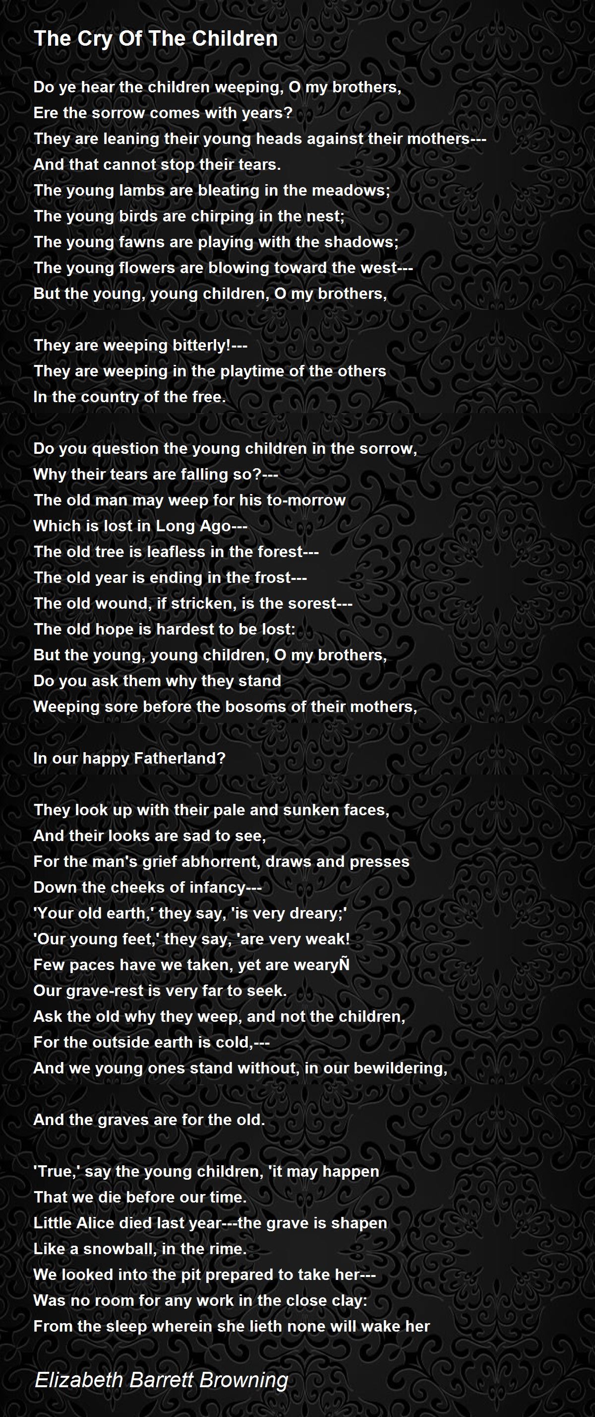 The Cry Of The Children Poem by Elizabeth Barrett Browning - Poem Hunter