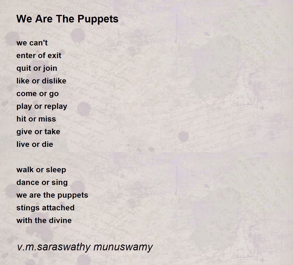 We Are The Puppets by v.m.saraswathy munuswamy - We Are The Puppets Poem