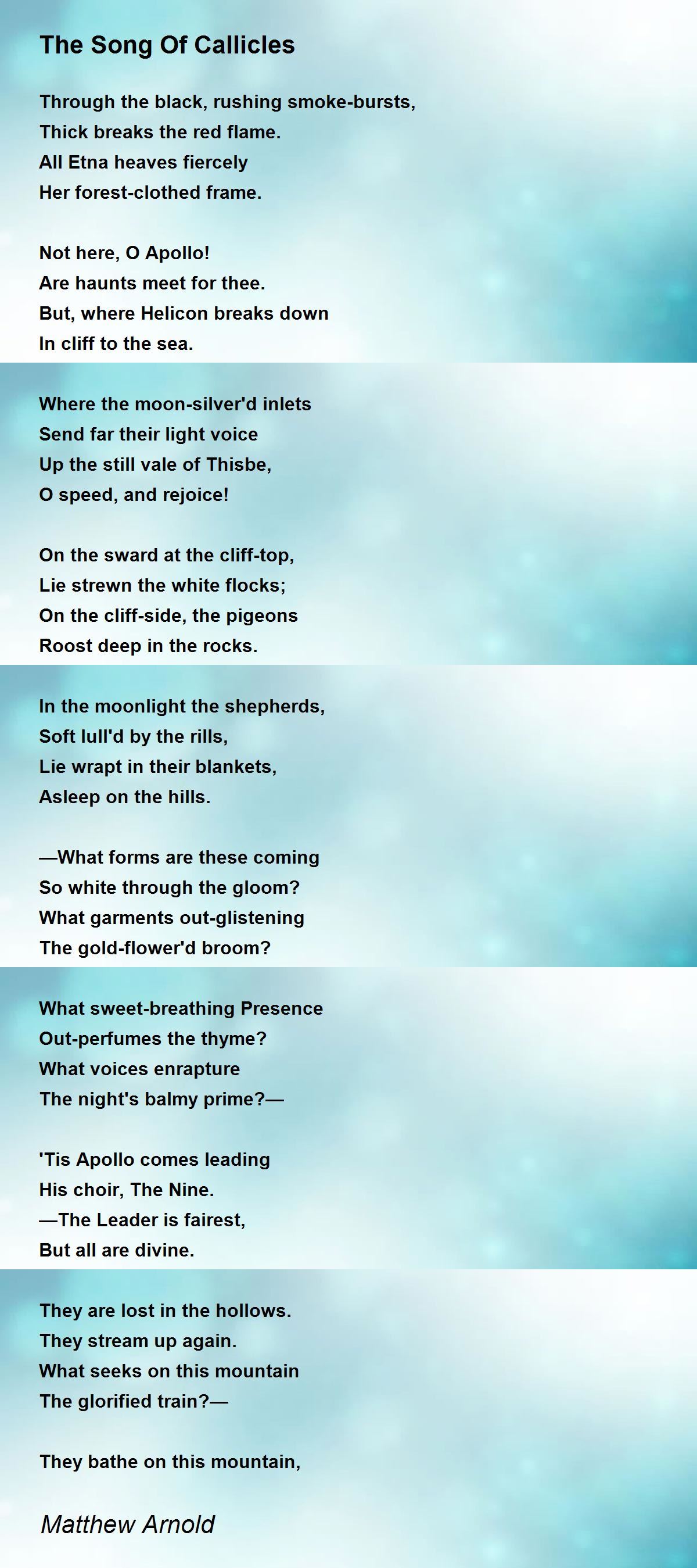 The Song Of Callicles Poem by Matthew Arnold - Poem Hunter